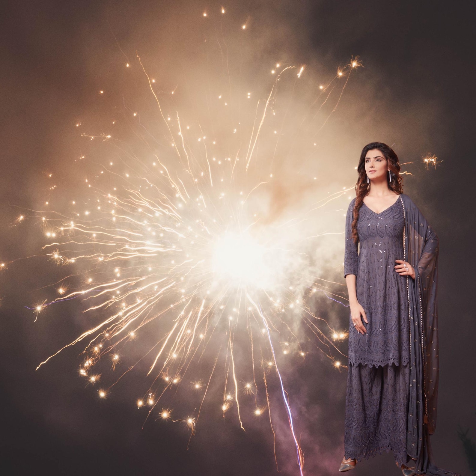 Grey Chikankari Gharara Set – Embellished 3-piece Ethnic Outfit ...