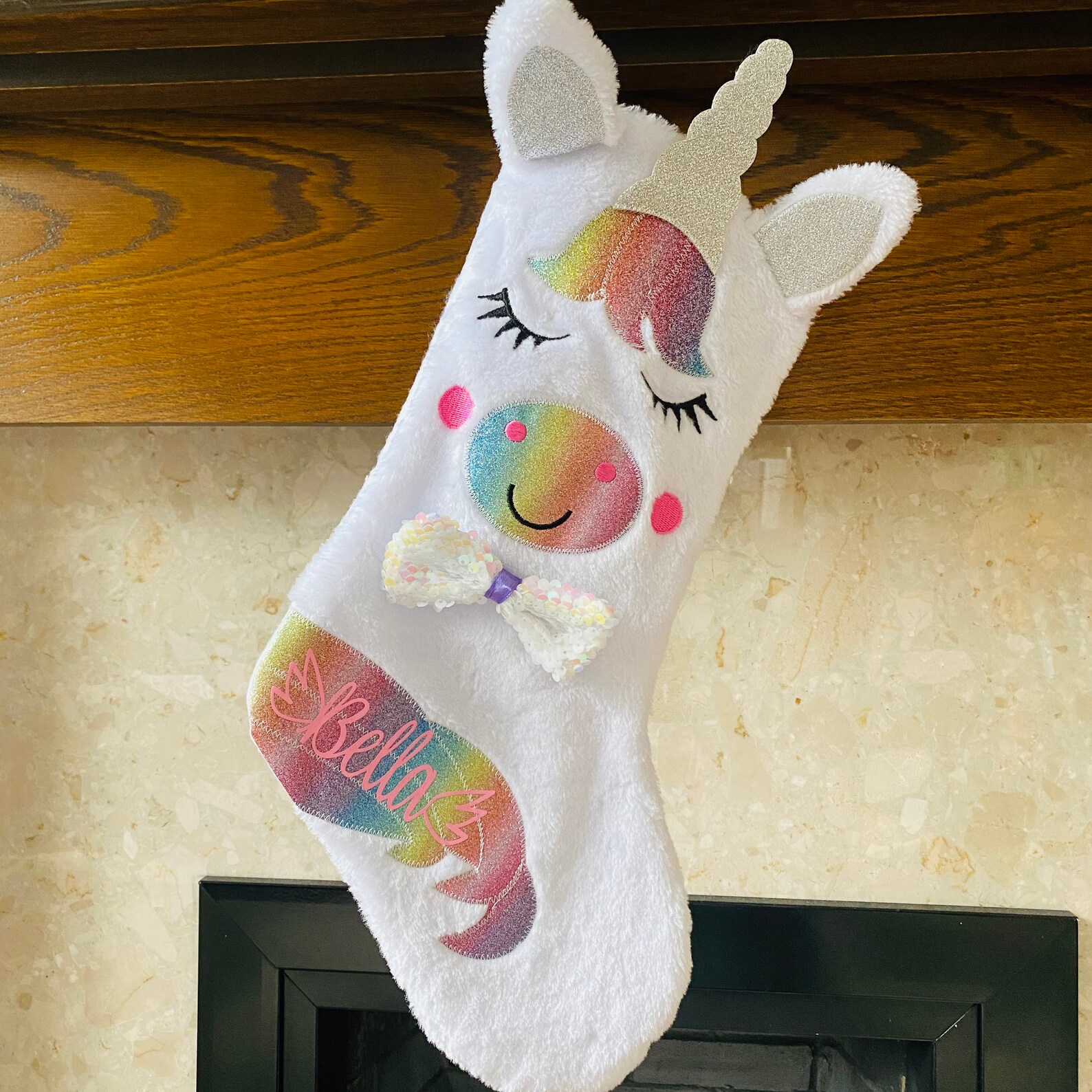 Personalised Unicorn Christmas Stocking - LED Light - Childrens ...