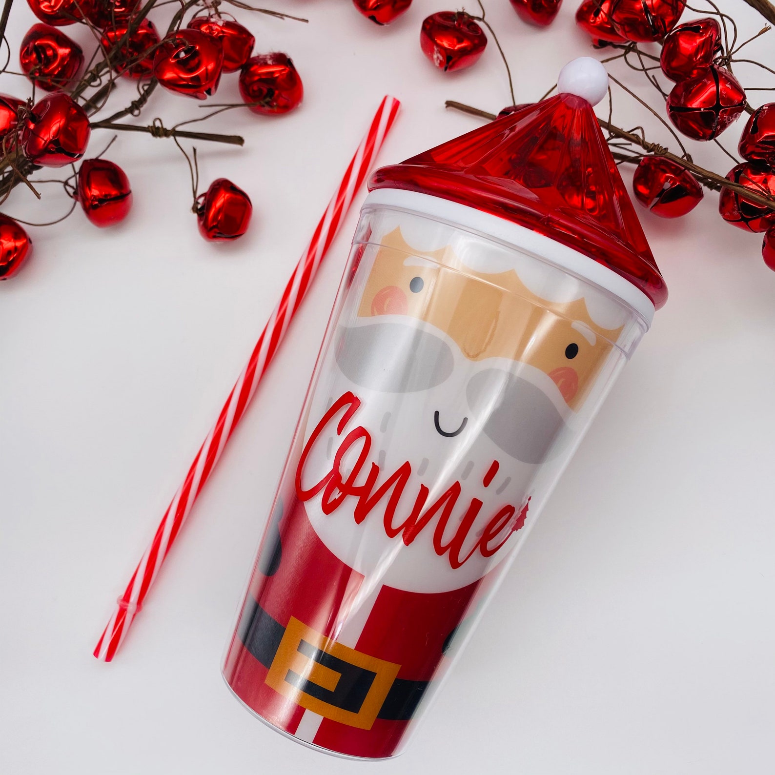 Personalised Christmas Elf Santa Cup With Straw Santa Drinks - Etsy UK