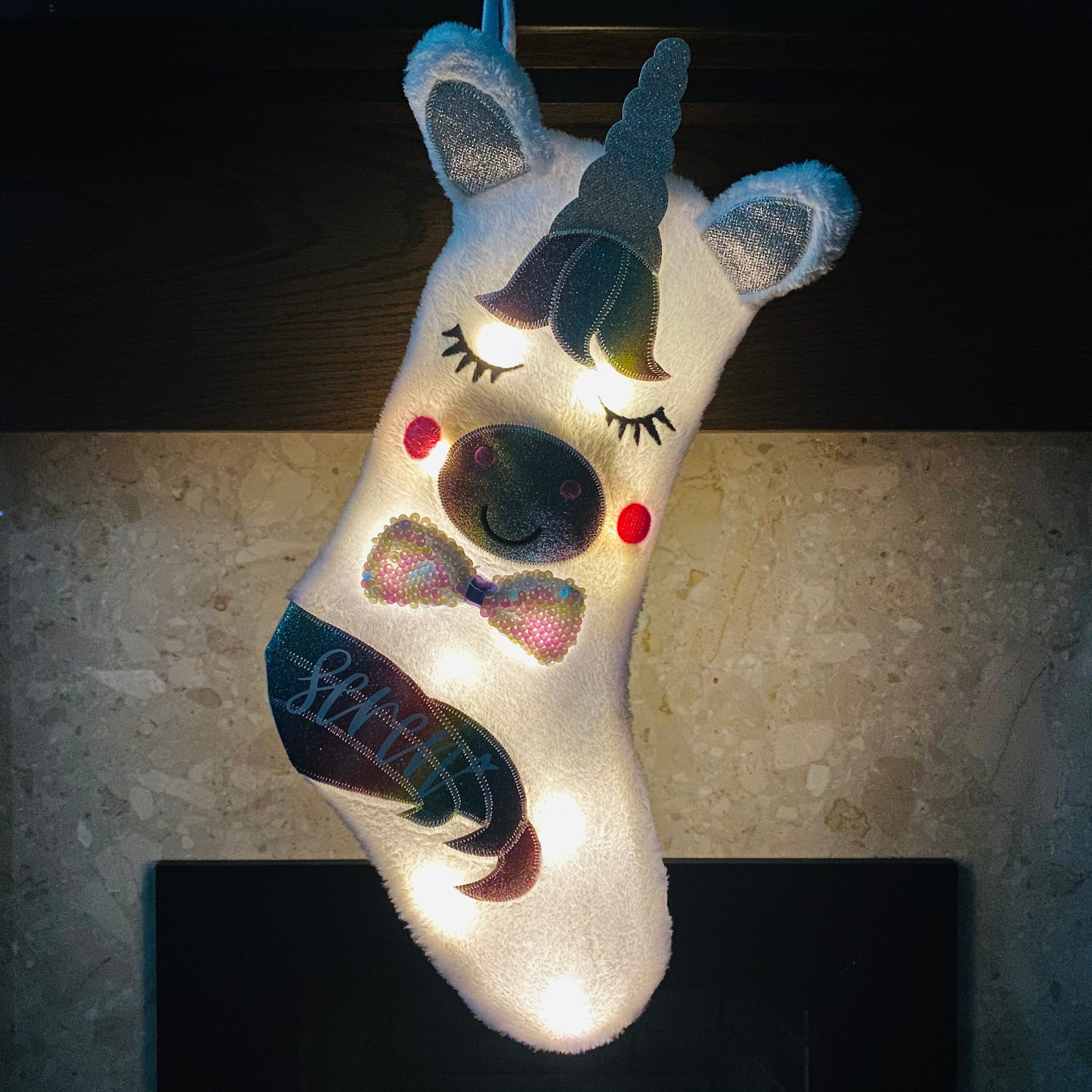 Personalised Unicorn Christmas Stocking - LED Light - Childrens ...