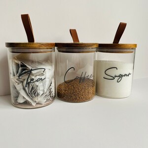 Tea Coffee Sugar Jars, Glass Storage Canisters, Bamboo Lid Glass Jars ...