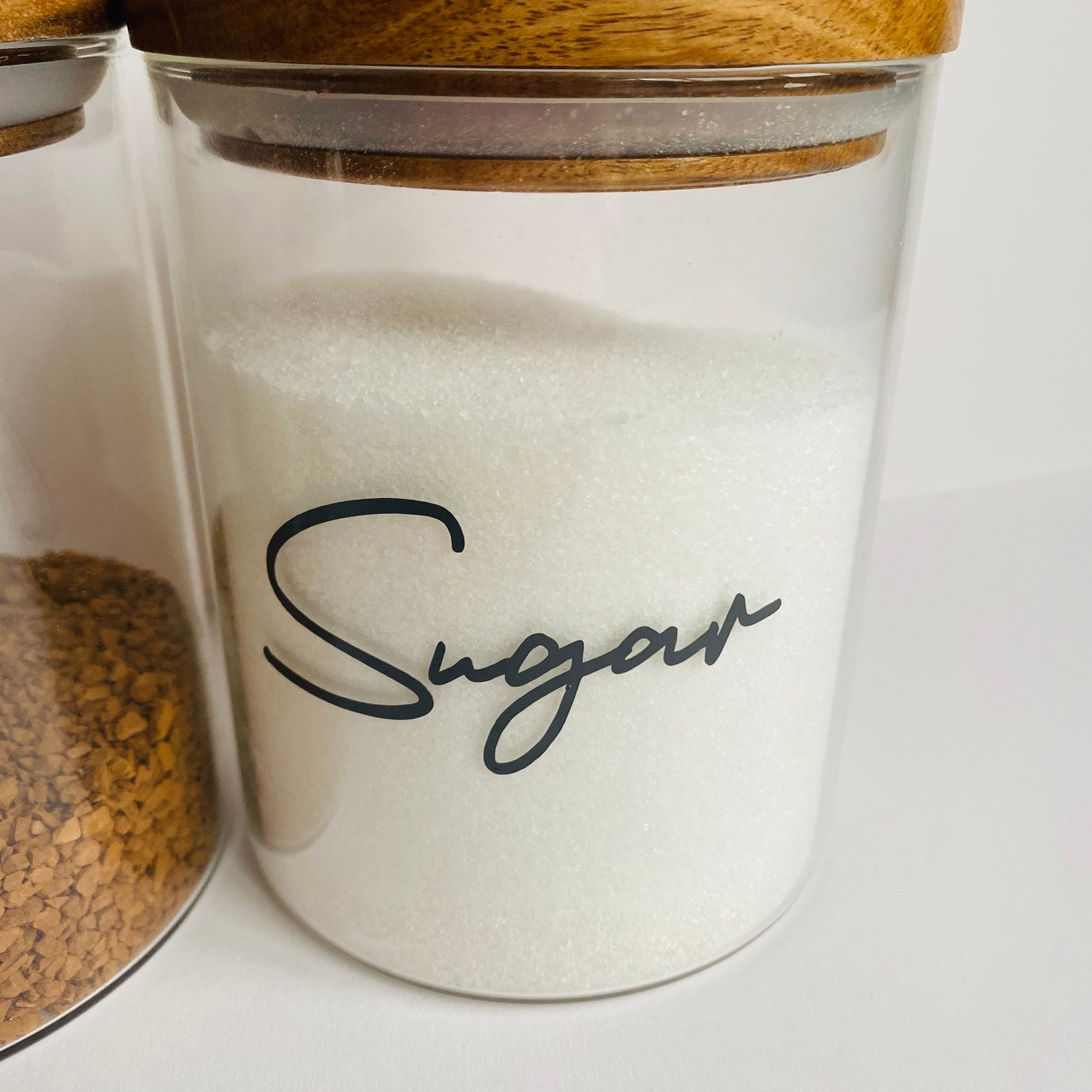 Tea Coffee Sugar Jars Glass Storage Canisters Bamboo Lid - Etsy UK