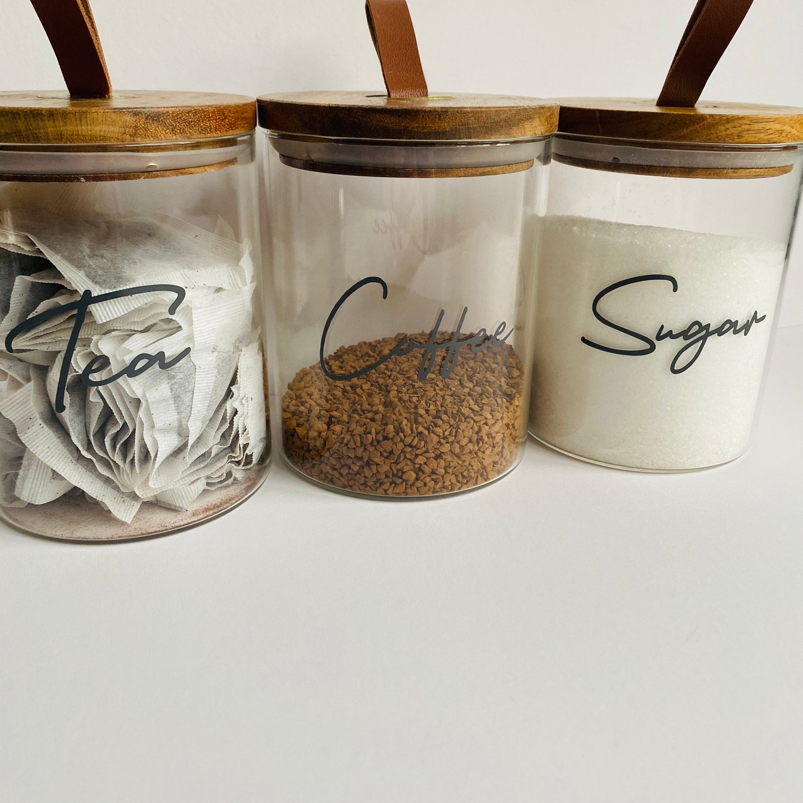 Tea Coffee Sugar Jars Glass Storage Canisters Bamboo Lid | Etsy UK