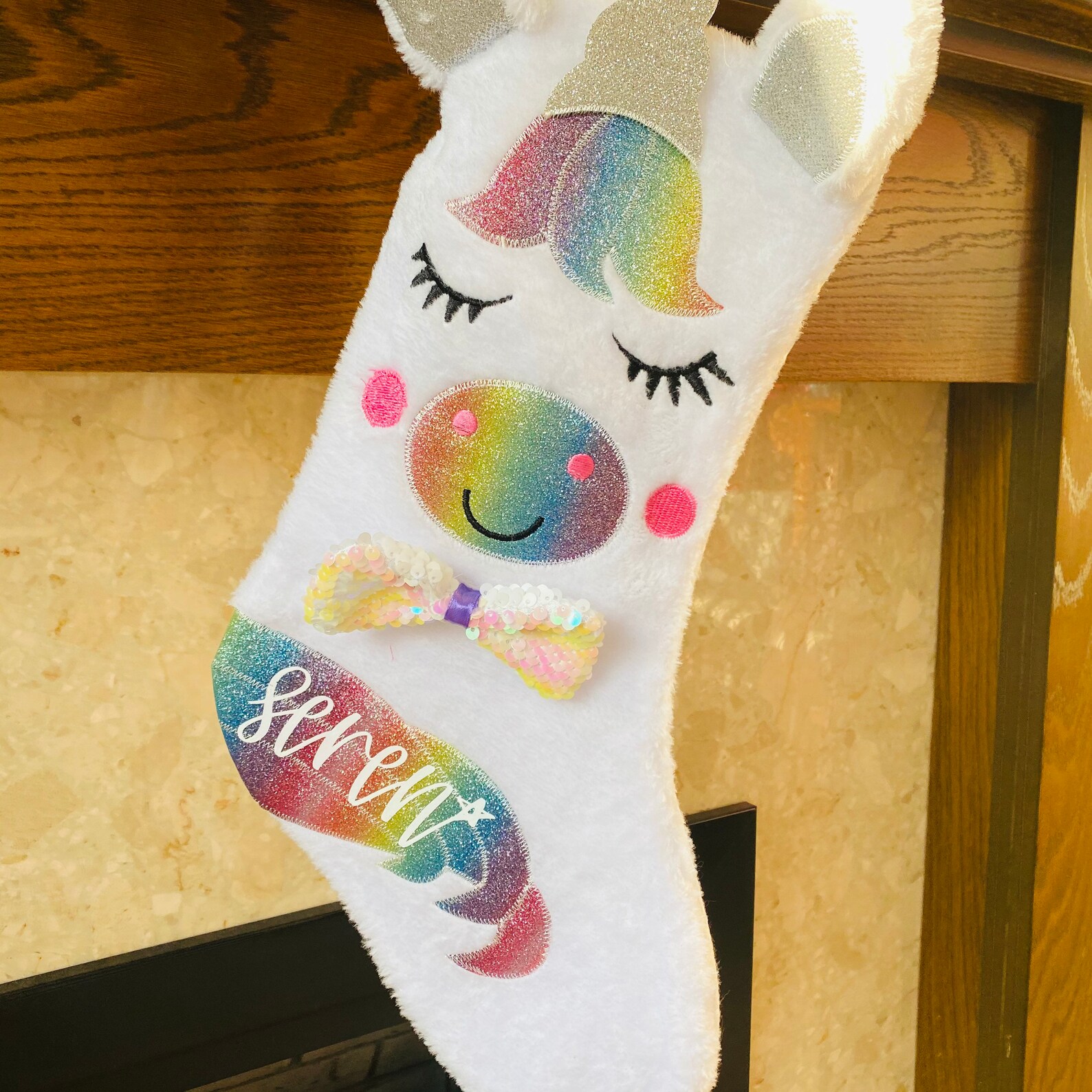Personalised Unicorn Christmas Stocking - LED Light - Childrens ...