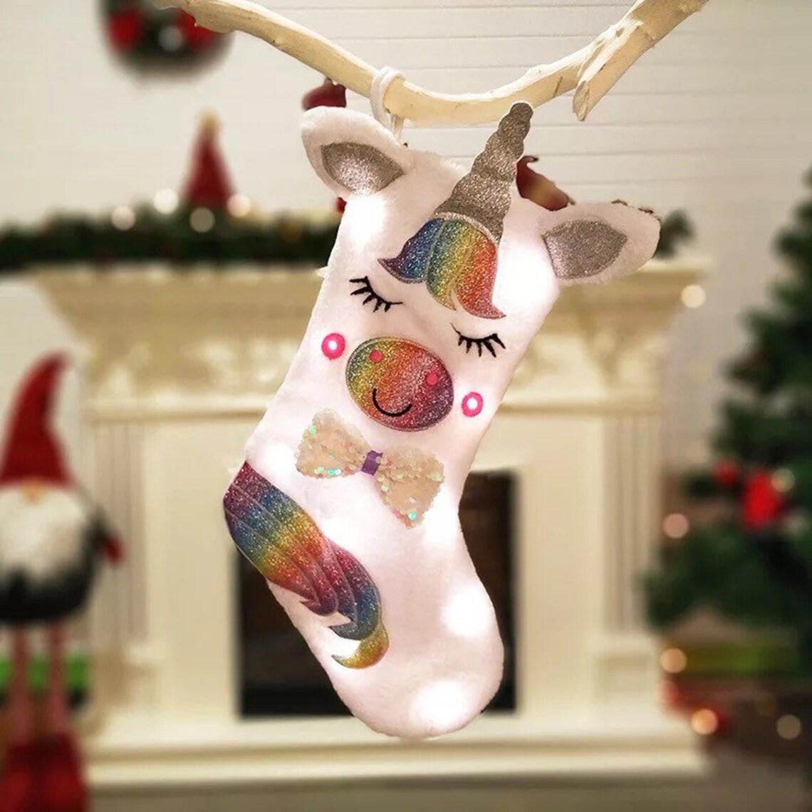 Personalised Unicorn Christmas Stocking - LED Light - Childrens ...