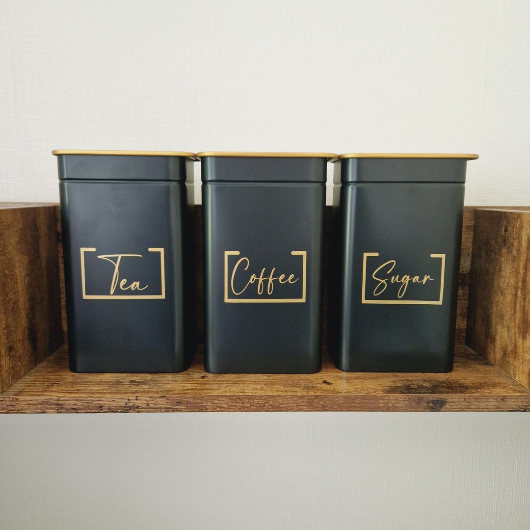 Large Black Tea Coffee Sugar Storage Canisters, Storage Jars, Black ...