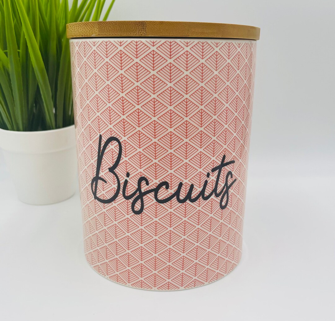 Personalised Geometric Biscuit Barrel: Porcelain Cookie Jar With Bamboo ...