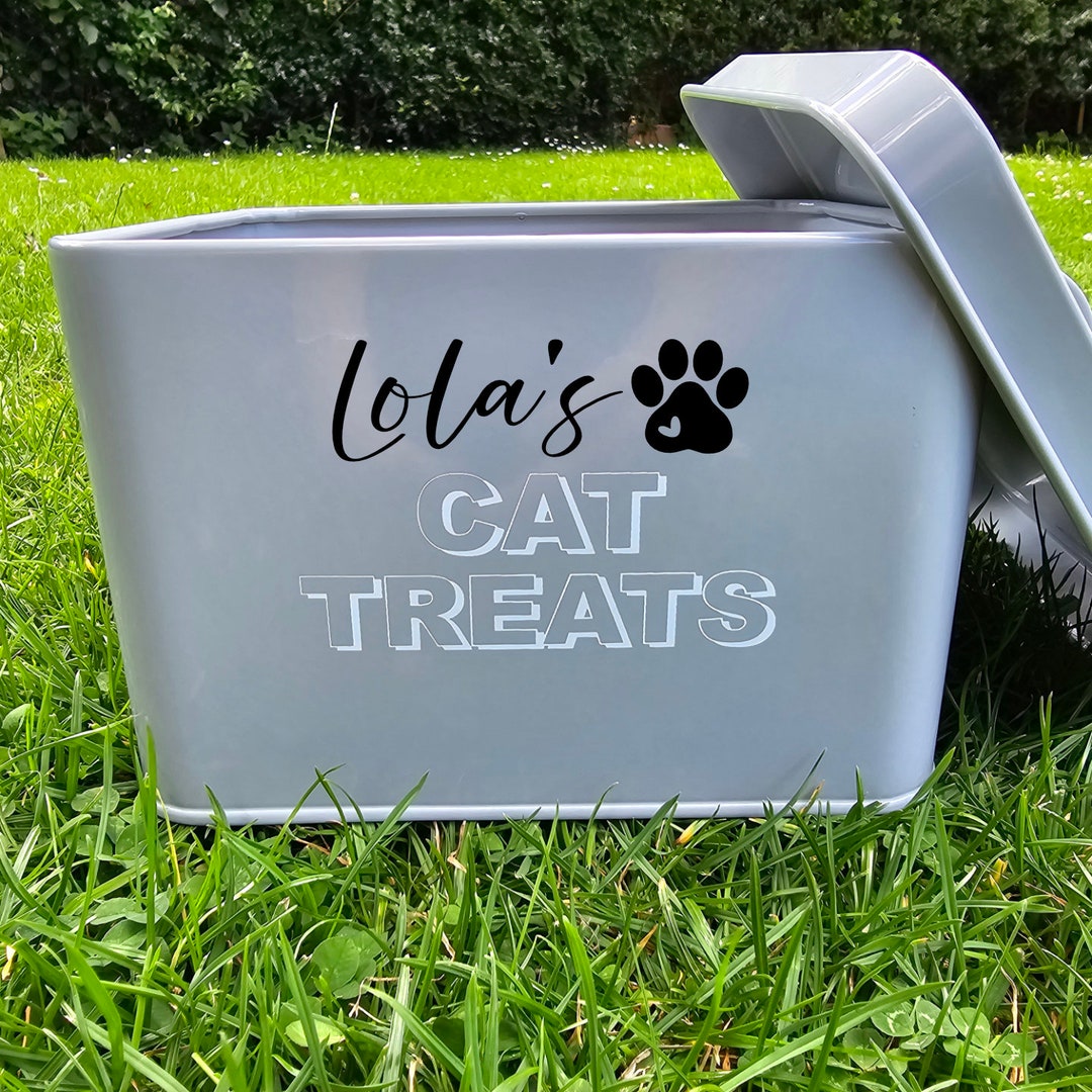 Personalised Grey Cat Treat Tin ,cat Treats, Storage Container, Food ...