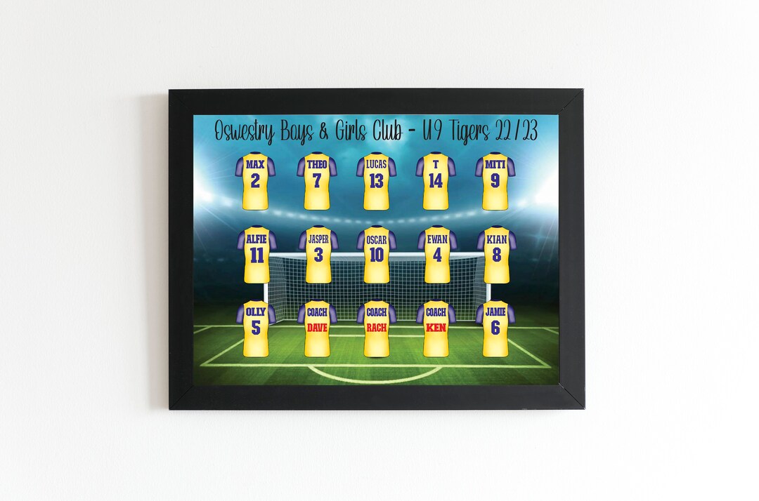 Personalised Football Team Print, Grassroots Team, Coach Gift, Football ...