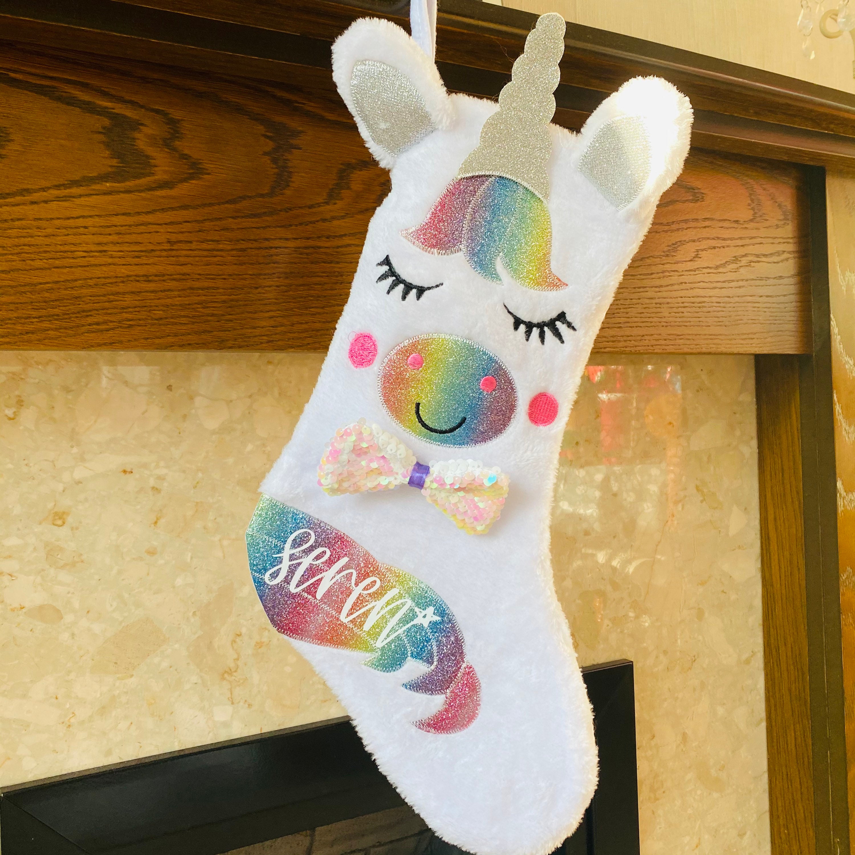 Personalised Unicorn Christmas Stocking - LED Light - Childrens ...
