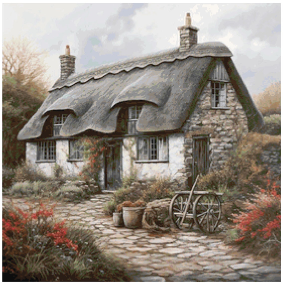 E-cross Stitch Pattern, Country Cottage, Room Decor, Downloadable PDF ...
