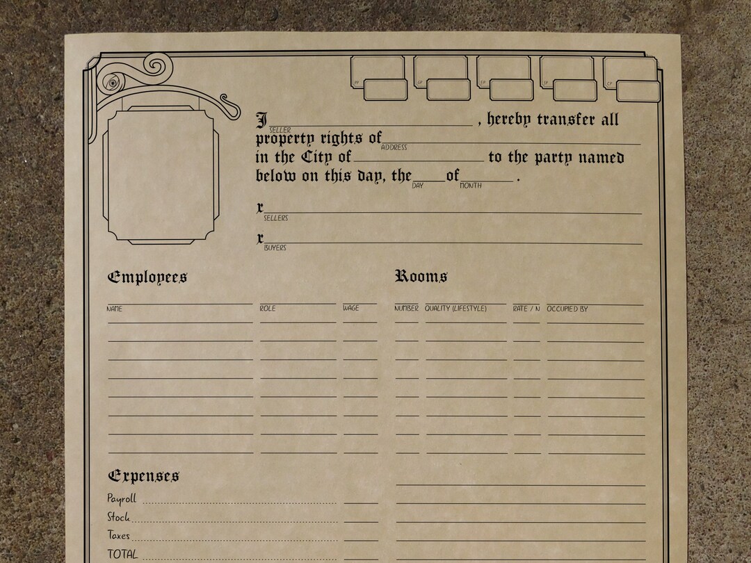 D&D 5e Tavern / Inn Sheets 8.5x11 Printable Dungeons and - Etsy