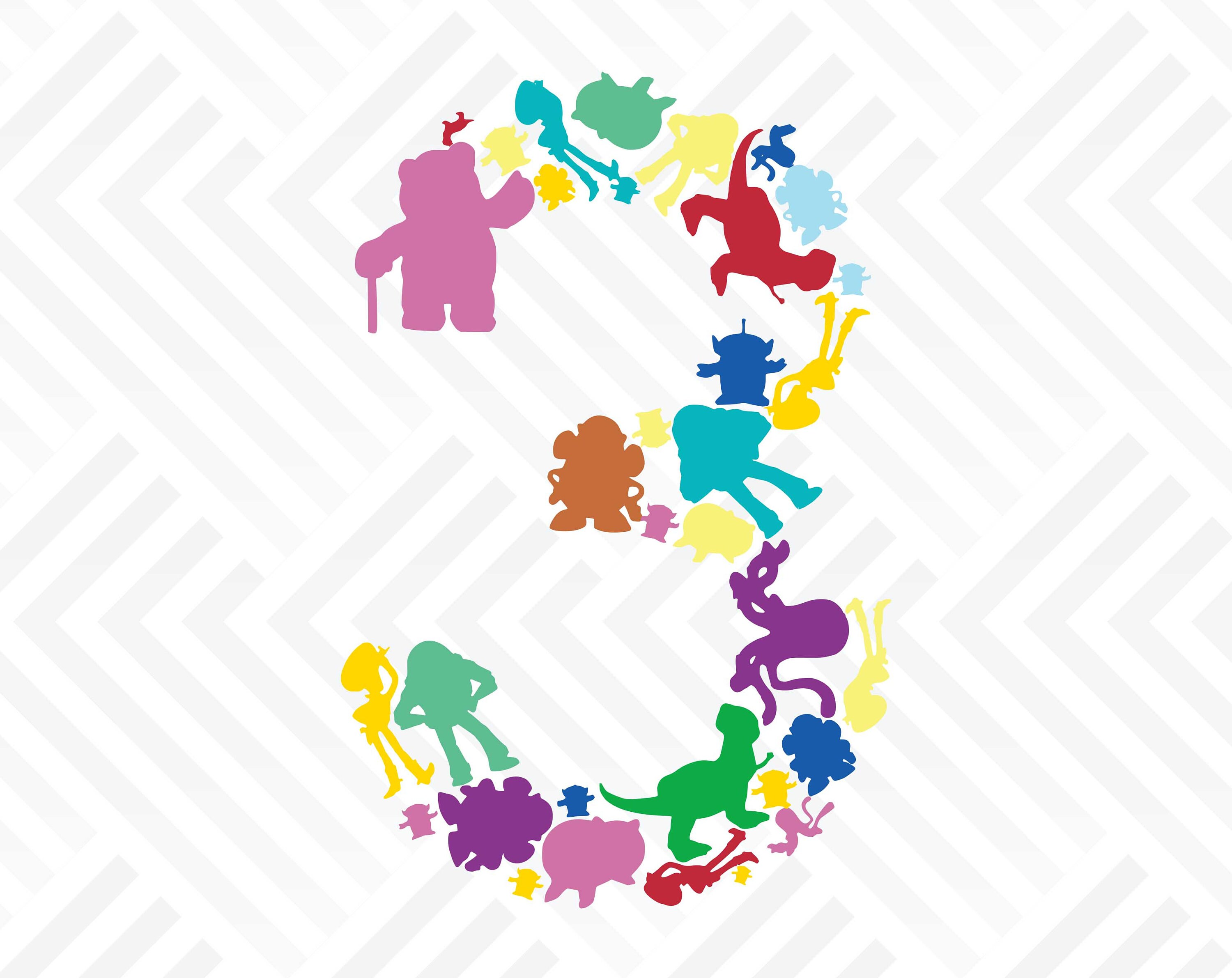 Number 3_toy story figures svgpngdxf/ Disney Cartoon clipart | Etsy