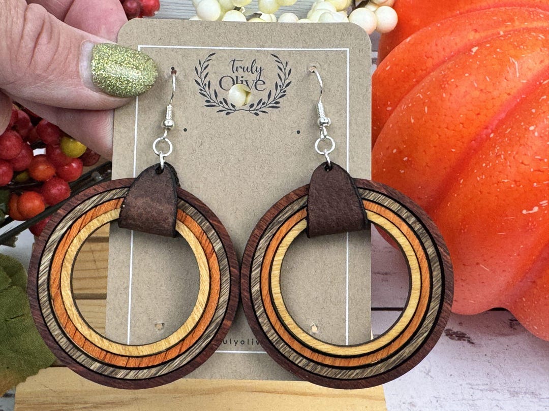 Wooden Nested Hoop Earrings Wood Nested Hoops Wood Leather Hoops Wooden ...