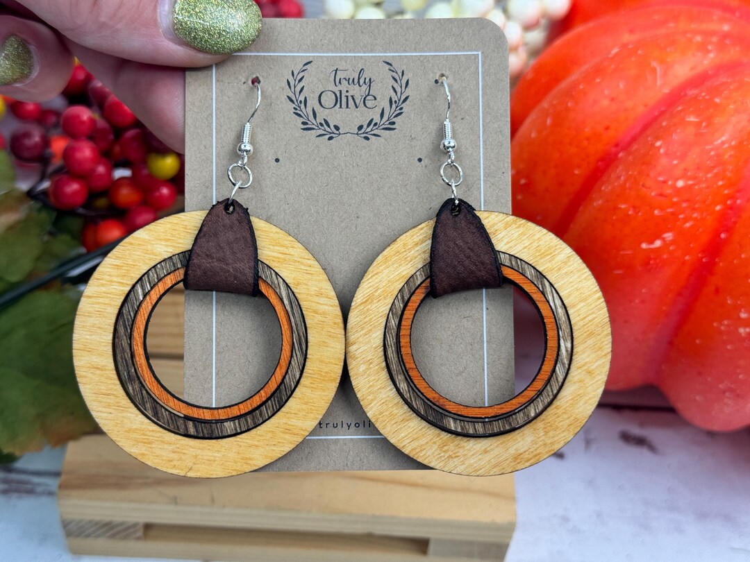 Leather Strap Wooden Hoop Earrings Wooden Nested Hoop Earrings Wood ...