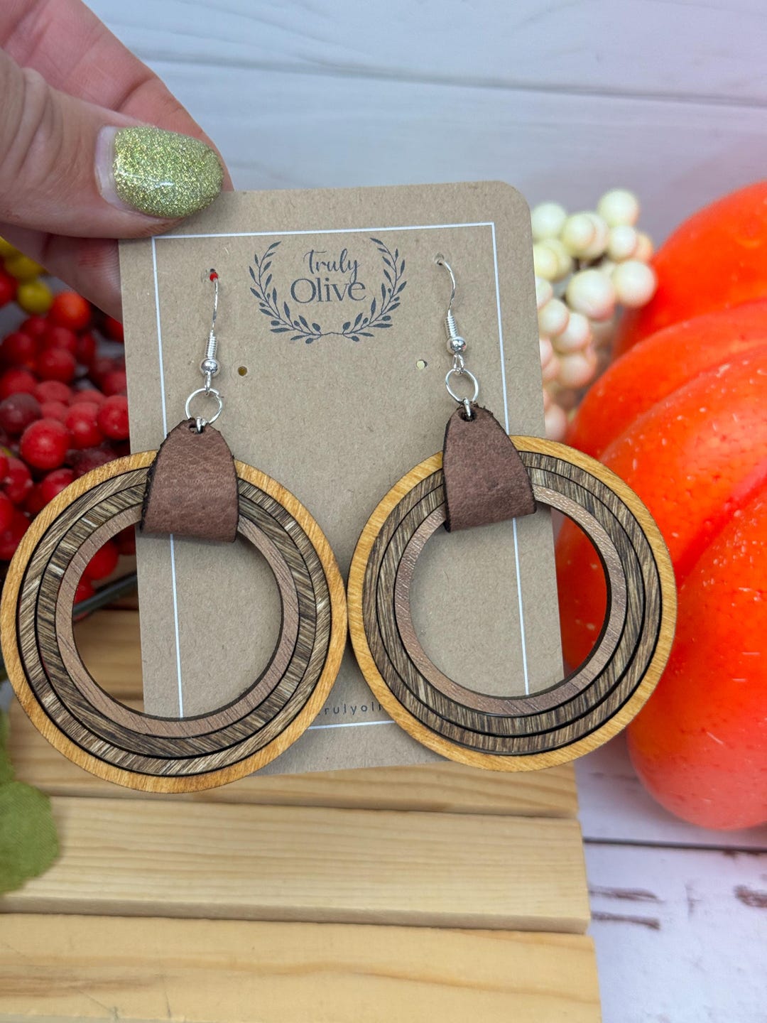 Wooden Nested Hoop Earrings Wood Nested Hoops Wood Leather Hoops Wooden ...