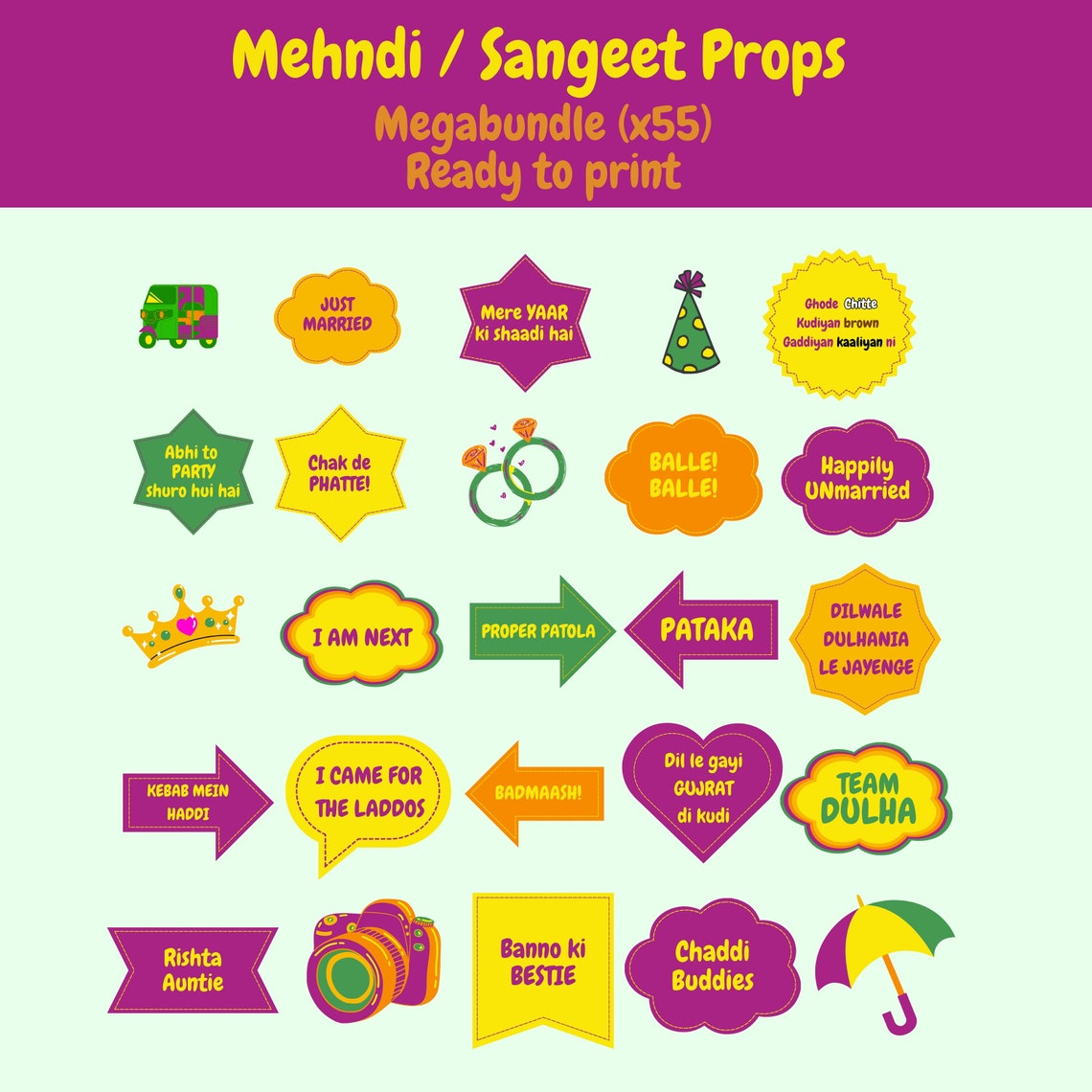 Mehndi Props - Sangeet Props, DIY Photobooth Props for Mehndi / Sangeet ...