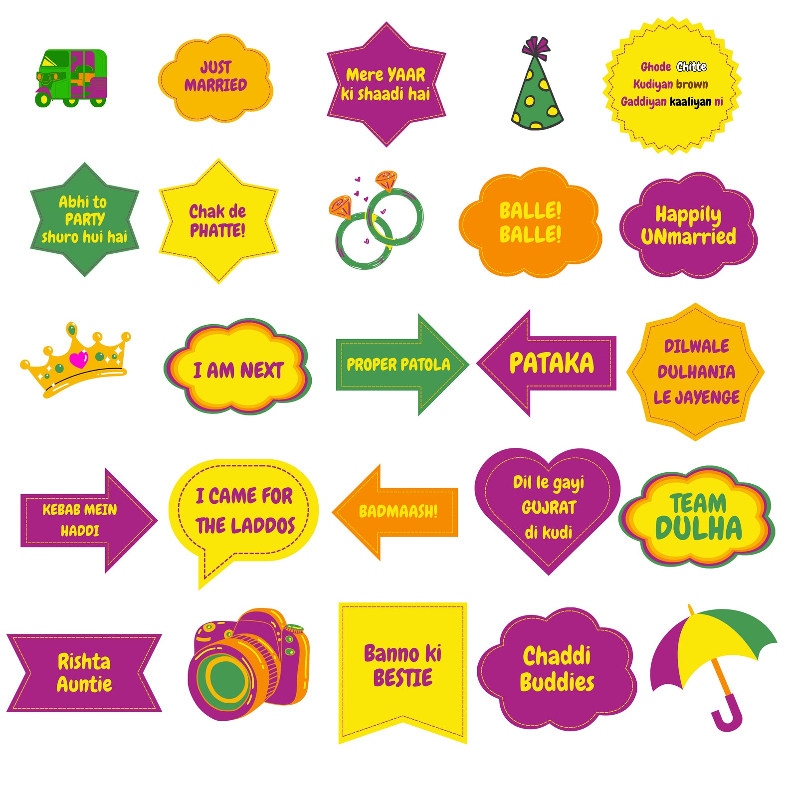 Mehndi Props - Sangeet Props, DIY Photobooth Props for Mehndi / Sangeet ...