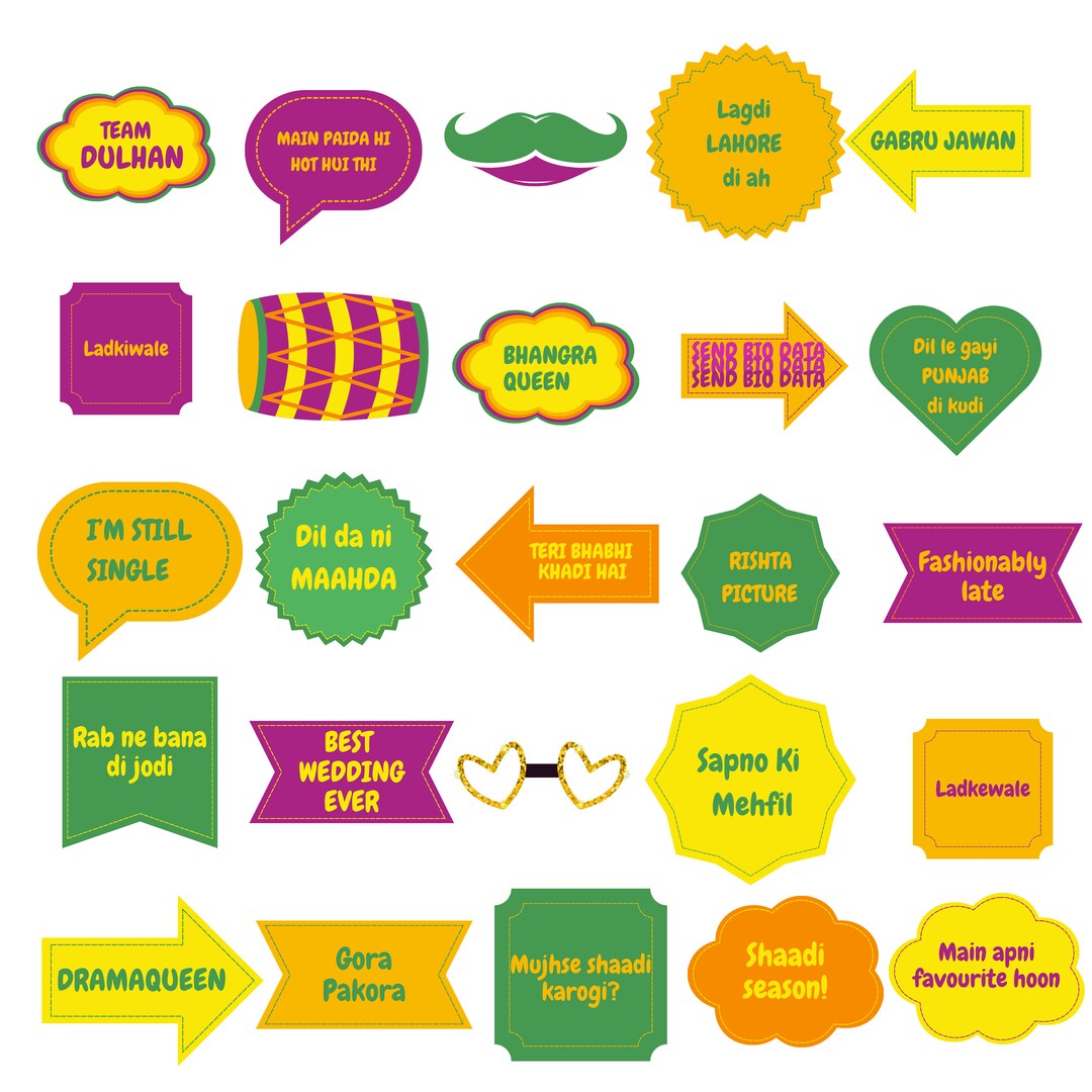 Mehndi Props - Sangeet Props, DIY Photobooth Props for Mehndi / Sangeet ...