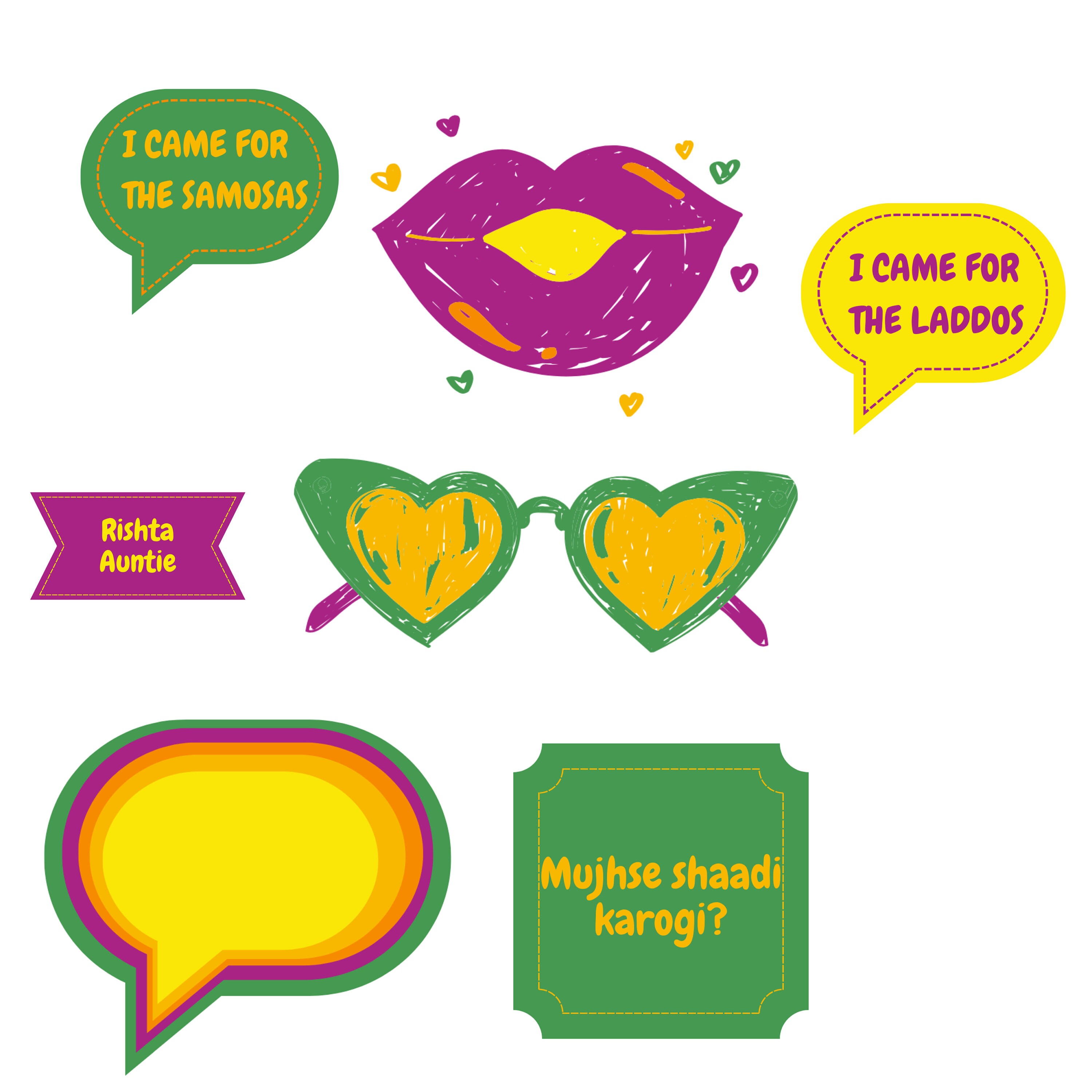 Mehndi Props - Sangeet Props, DIY Photobooth Props for Mehndi / Sangeet ...