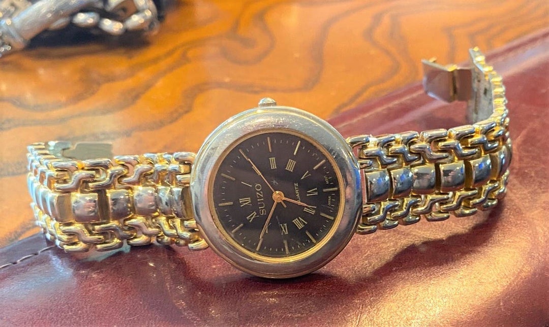Women's 34mm Suizo Watch, Gold Tone With Black Face, Bracelet Band - Etsy