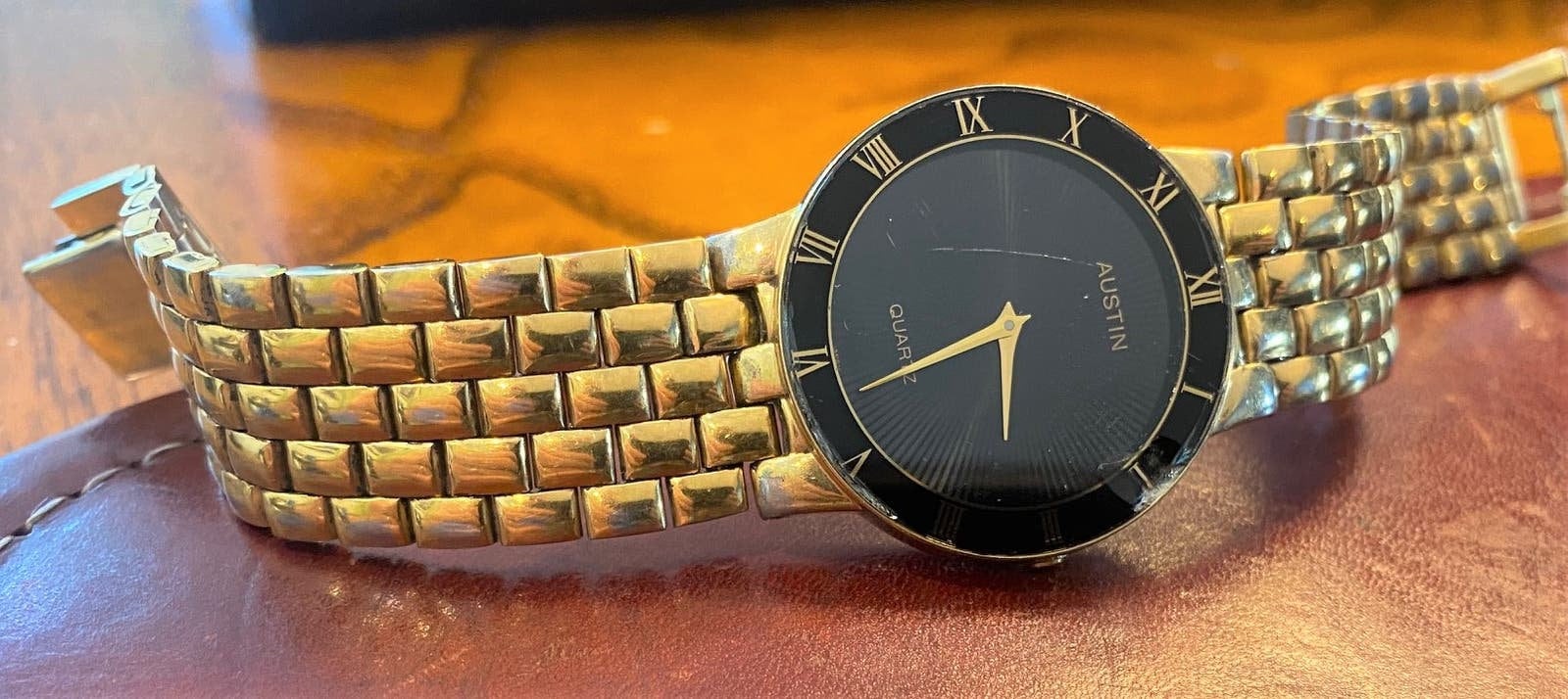 Men's Austin Dress Watch, Gold Tone, Bracelet Band, Black Face and ...