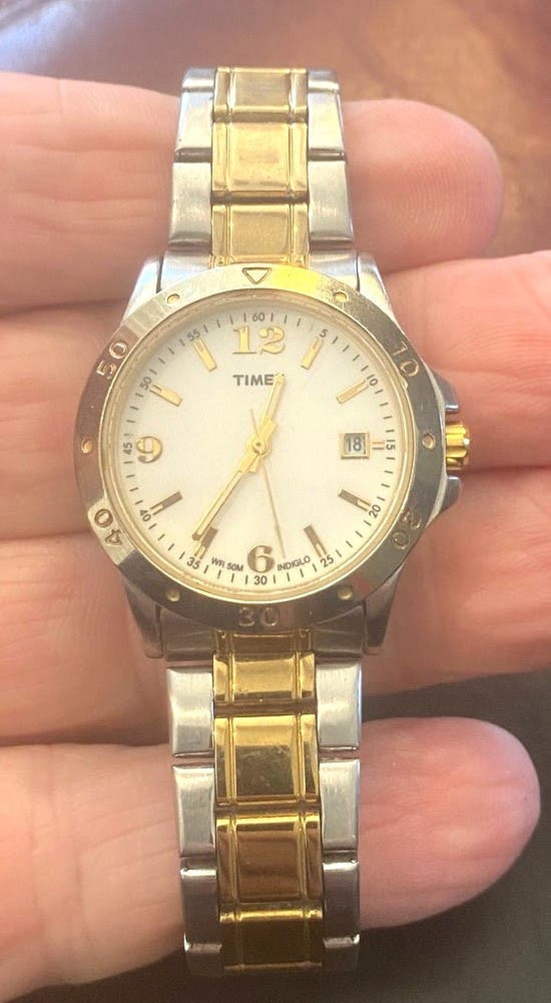Women's Two Tone 30mm Timex Watch, Date, Indiglo, WR 50M - Etsy