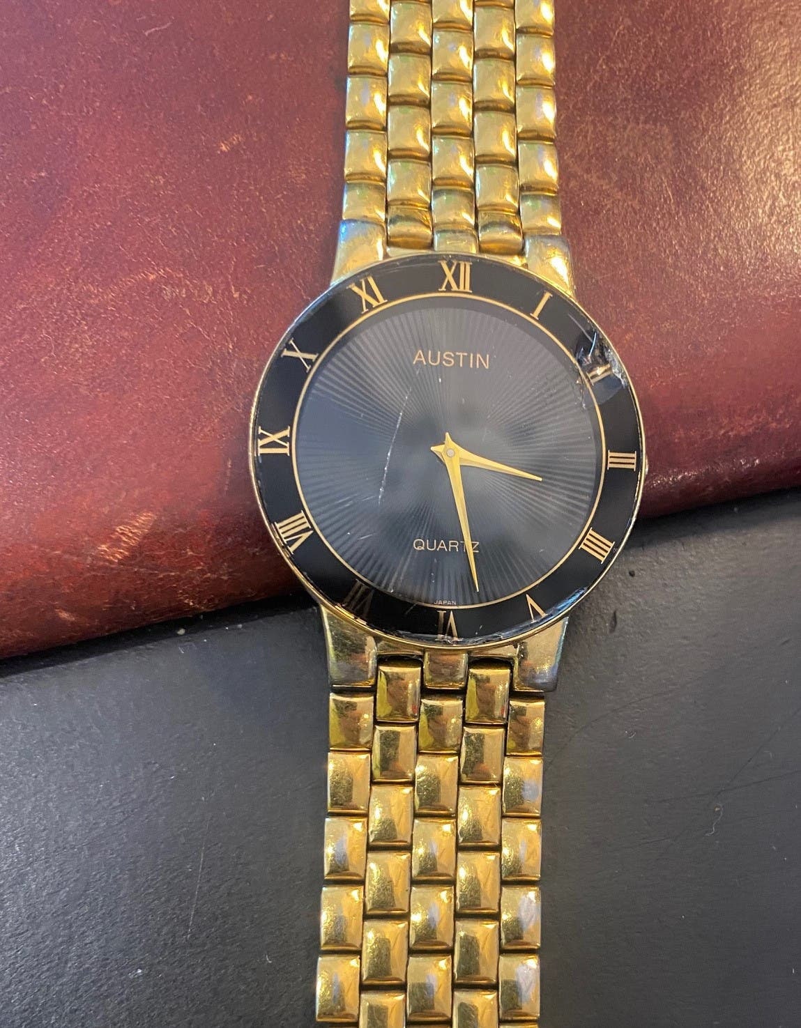 Men's Austin Dress Watch, Gold Tone, Bracelet Band, Black Face and ...