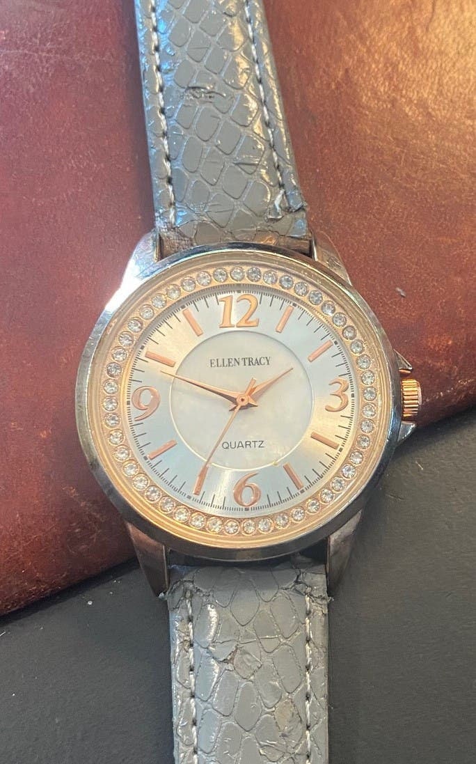 Women's 40mm Rose Gold Tone Ellen Tracy Watch, Crystal Accents, Gray ...