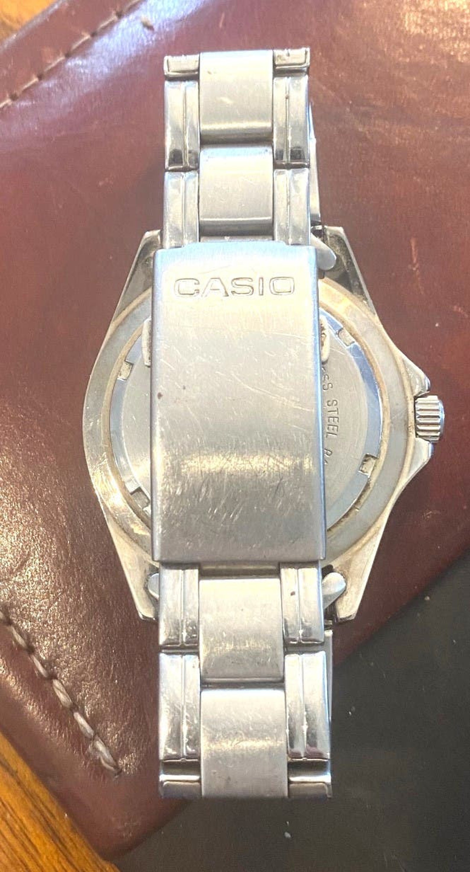 Men's 40mm Silver Tone Casio Watch, Brass Bezel, WR 100M, Day/date ...