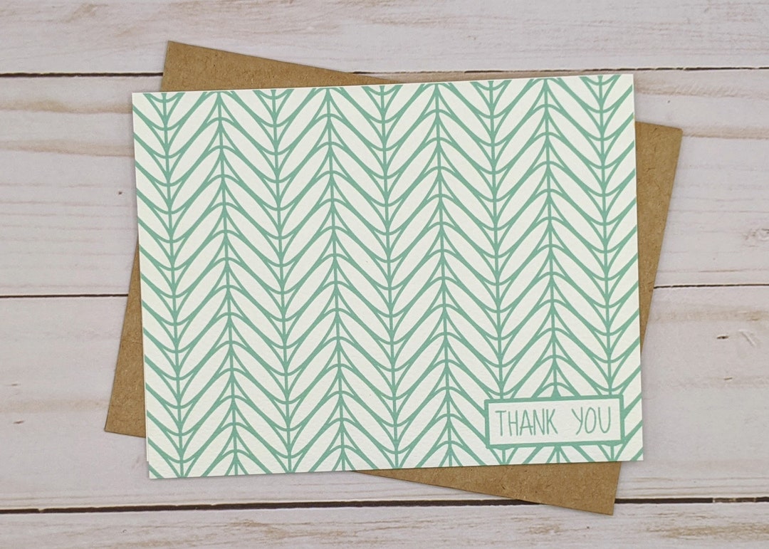 Green Leaf Design Note Card Set Simple Thank You Card Set - Etsy
