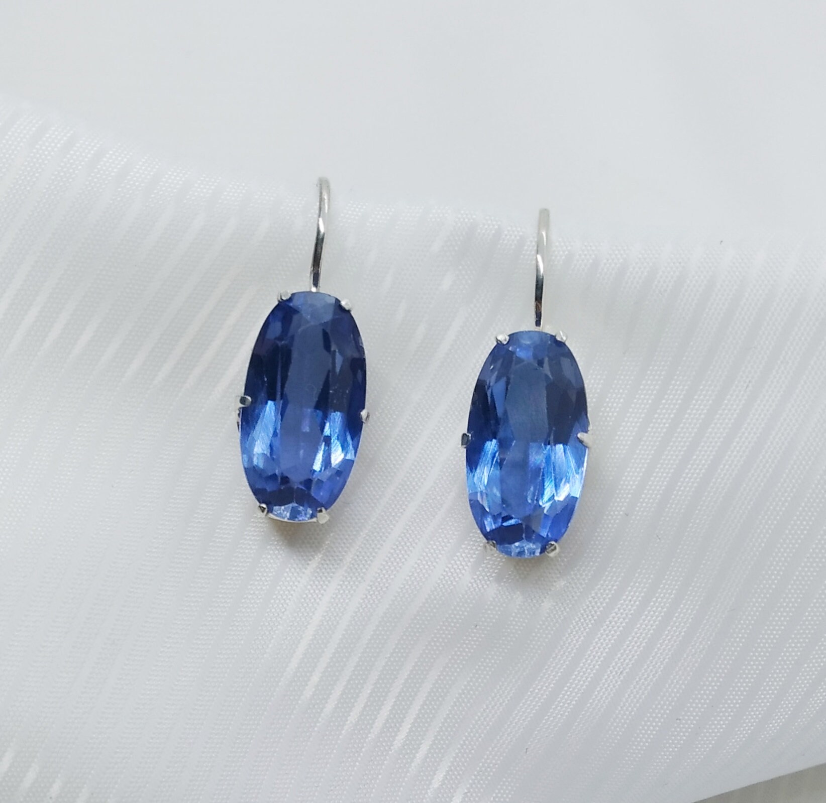 Silver Earrings USSR, Silver 875, Star, Corundum Under Sapphire, Weight ...