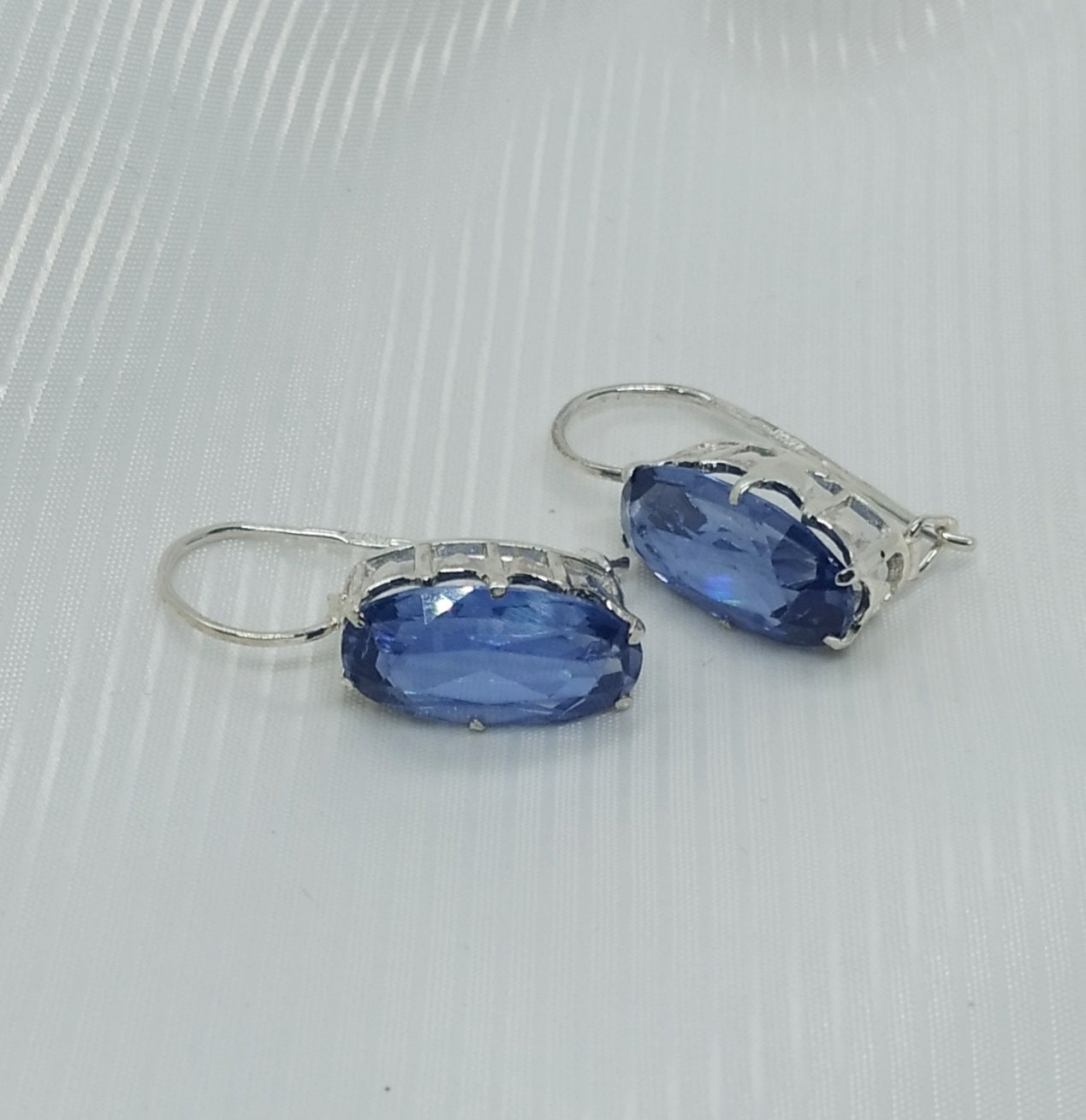 Silver Earrings USSR, Silver 875, Star, Corundum Under Sapphire, Weight ...