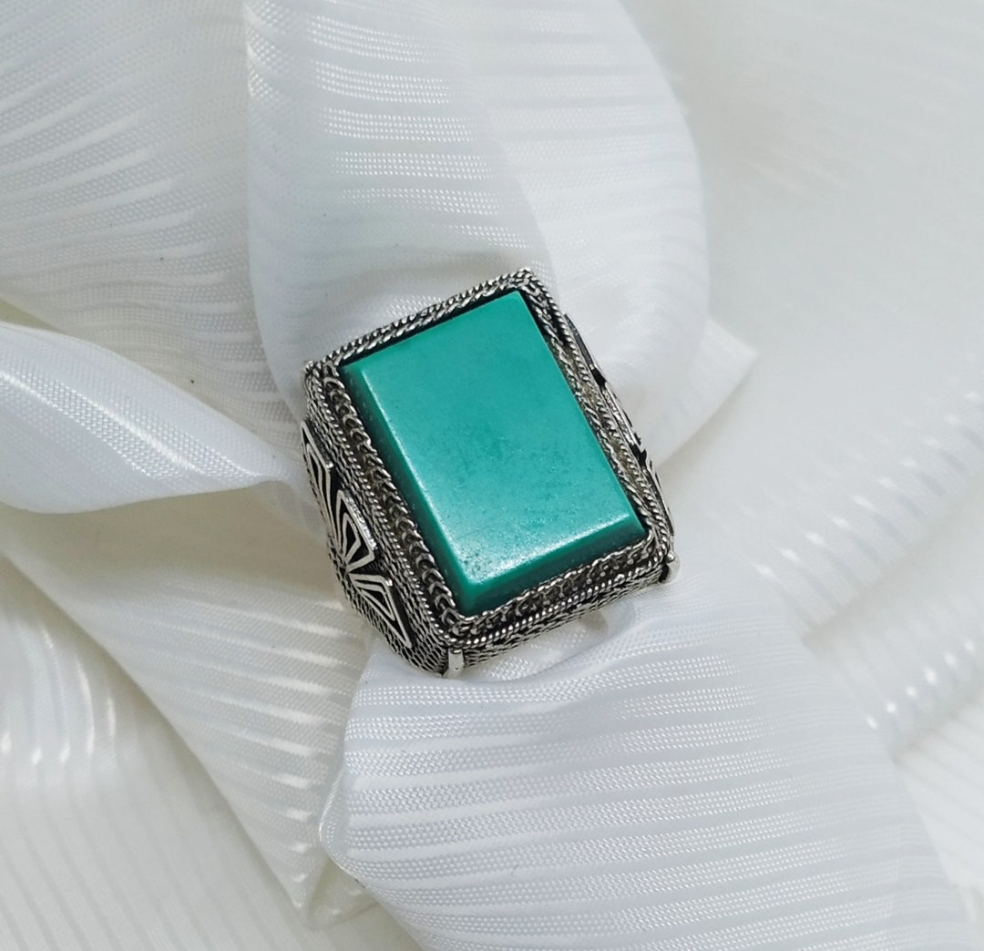 Silver Men's Ring Export China 50 Years Silver Turquoise - Etsy