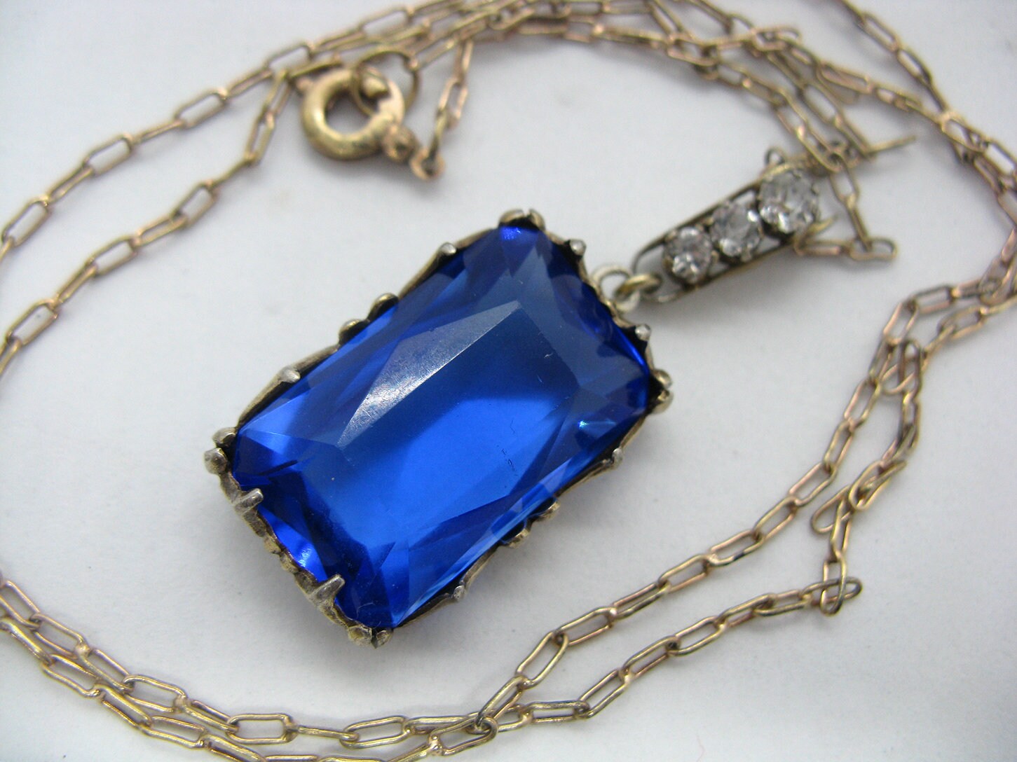 Blue stone vintage women's Pendant on a chain early | Etsy