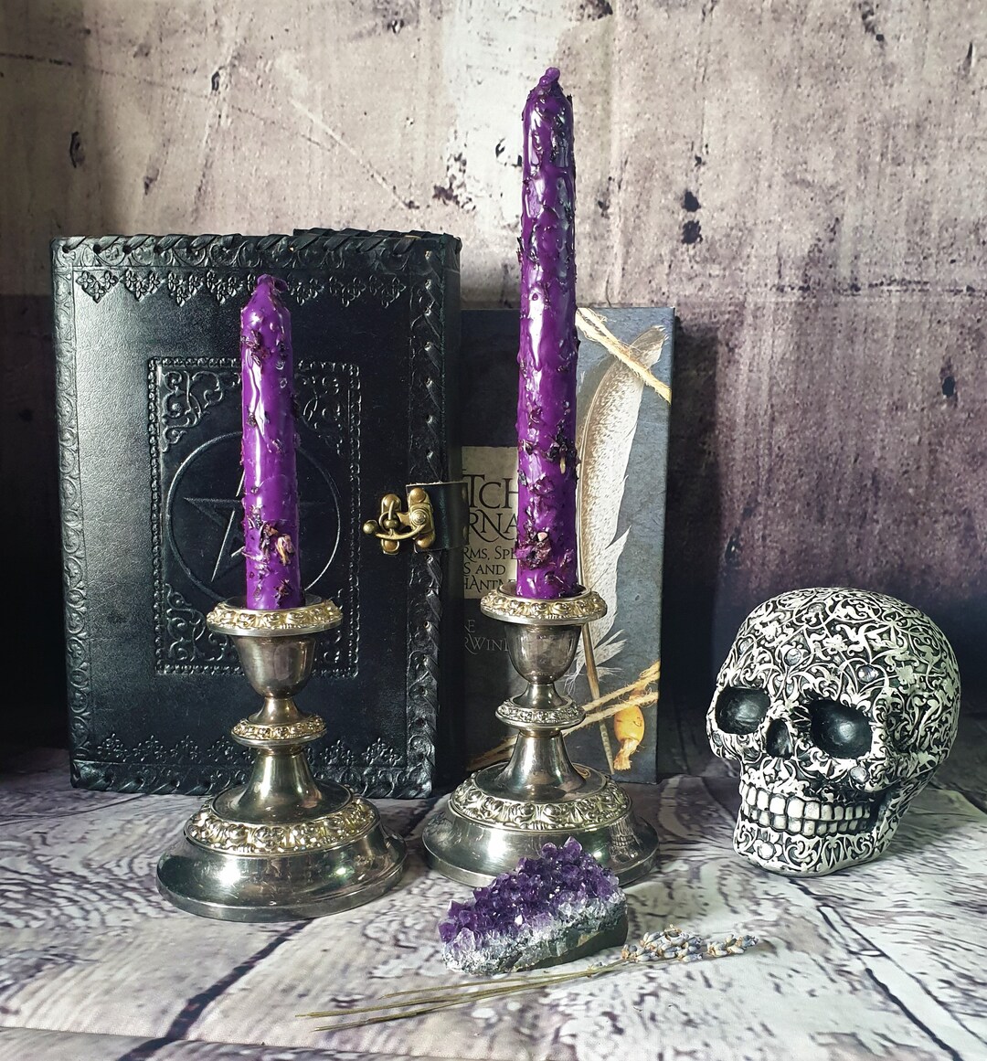 Buy PURPLE Spell Candle Altar Ritual, Hand-grubbed, Herbs Dressed ...