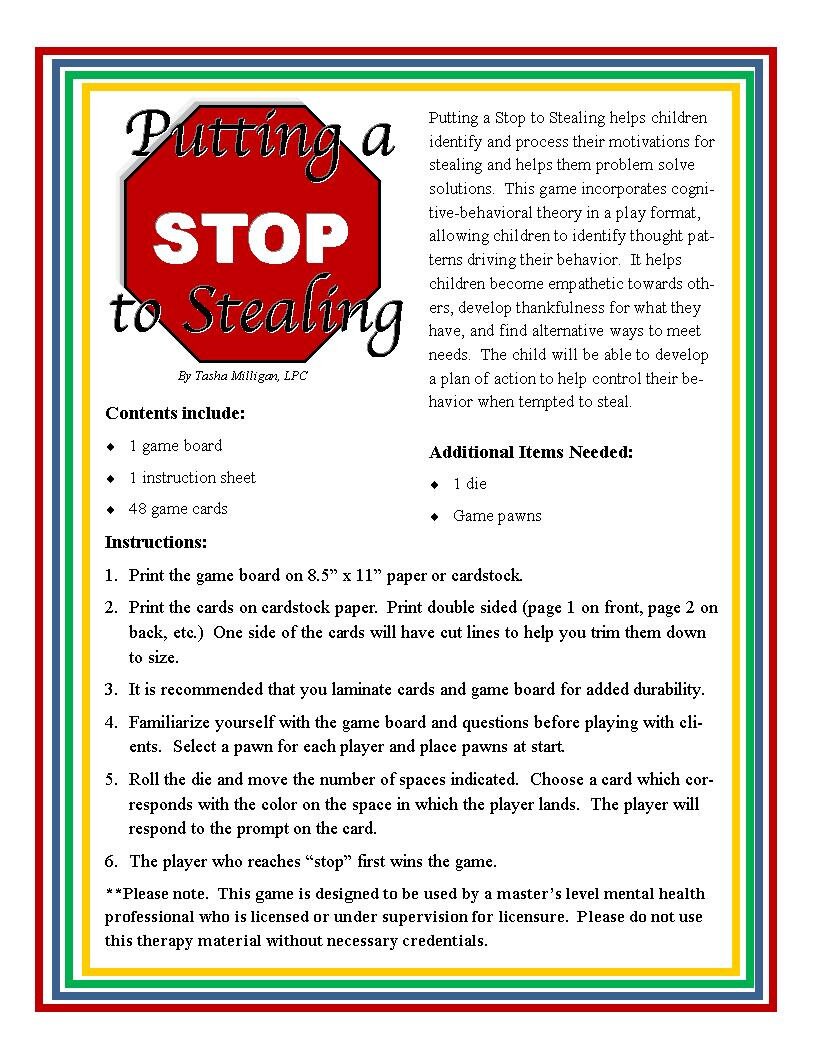 Putting a Stop to Stealing CBT Counseling Game - Etsy