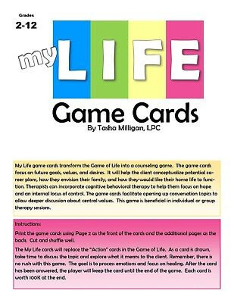 My Life Game Cards - Turn the Game of Life Into a Counseling Game! - Etsy