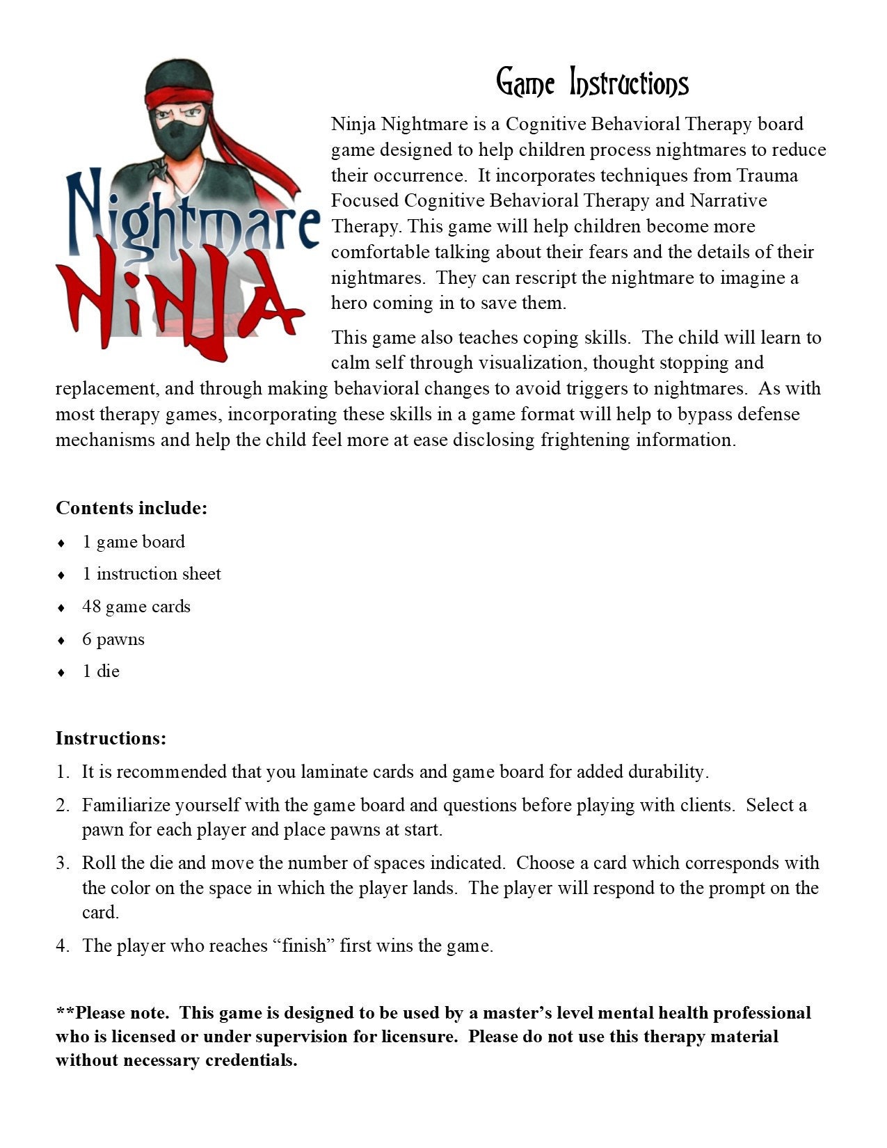 Nightmare Ninja: A Cognitive Behavioral Counseling Game to Address ...