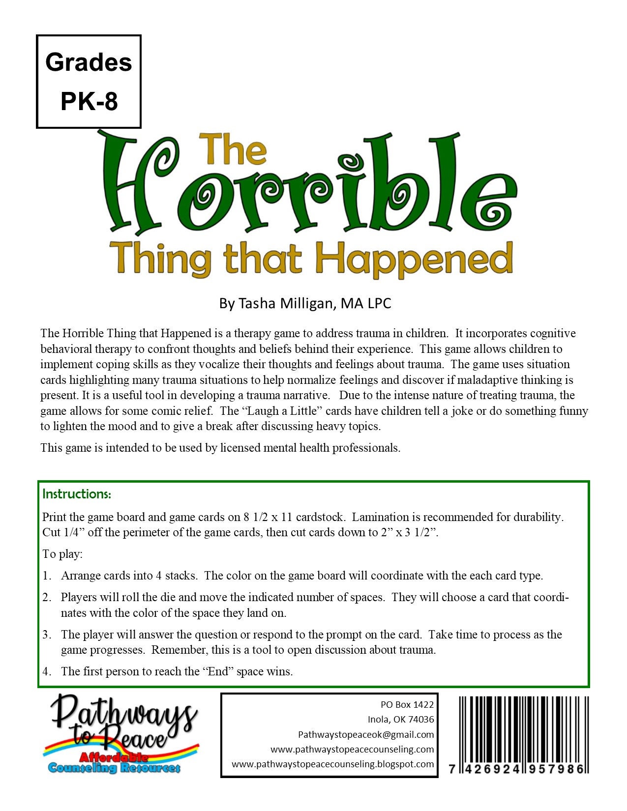 The Horrible Think That Happened: A CBT Game to Process Trauma - PDF ...
