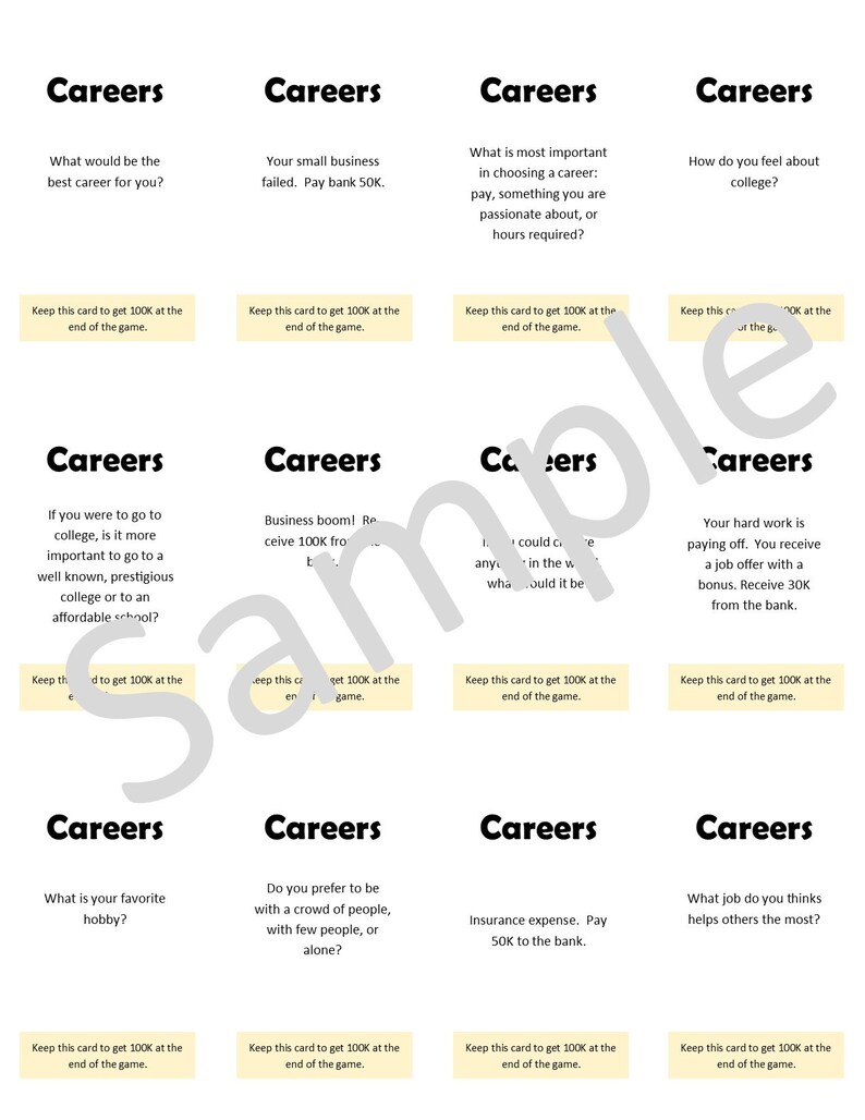 My Life Game Cards - Turn the Game of Life Into a Counseling Game! - Etsy