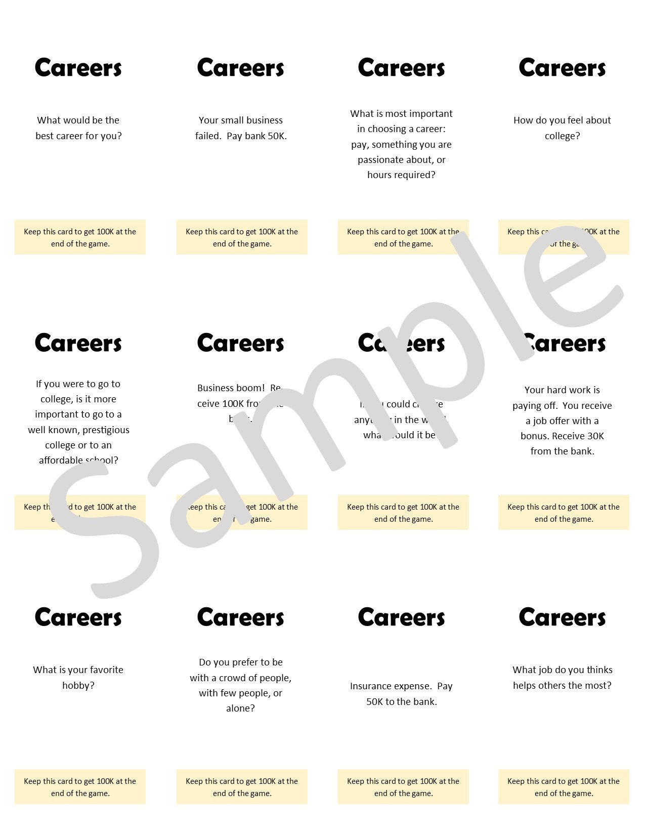 My Life Game Cards - Turn the Game of Life Into a Counseling Game! - Etsy