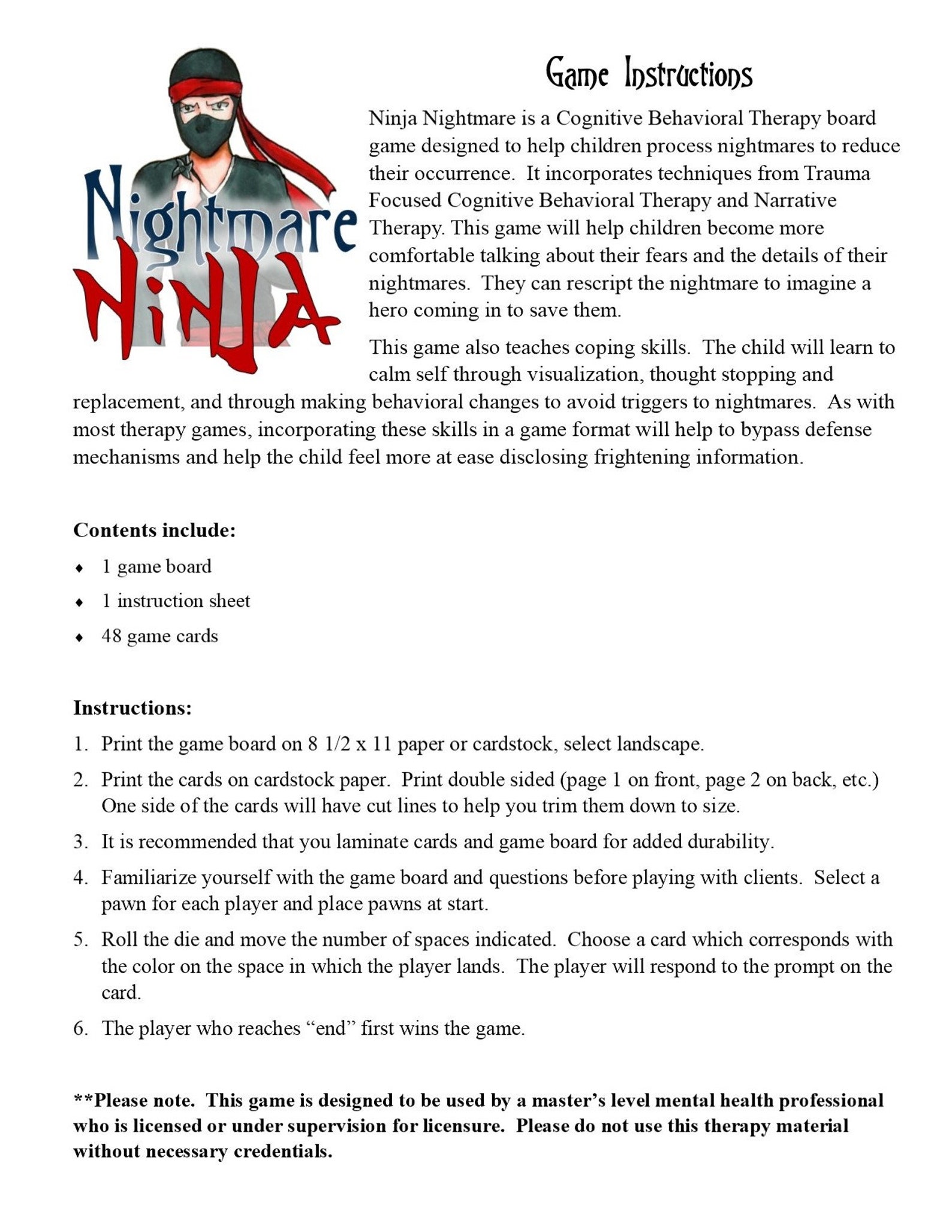 Nightmare Ninja: A CBT Counseling Game for Nightmares - PDF Download ...