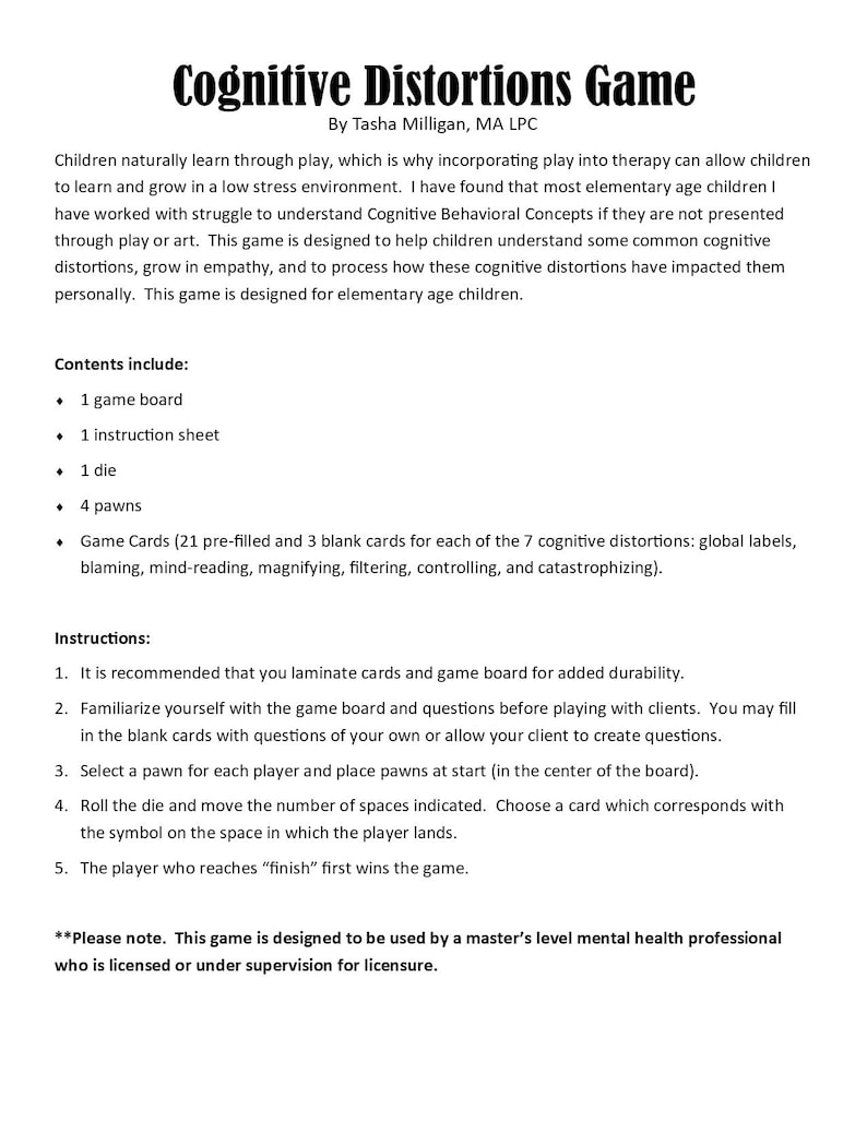 Cognitive Distortions CBT Counseling Game - Etsy