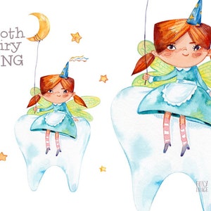 Watercolor Cute Tooth Fairy, Tooth Faty Clip Art, Tooth Fairy Girl ...