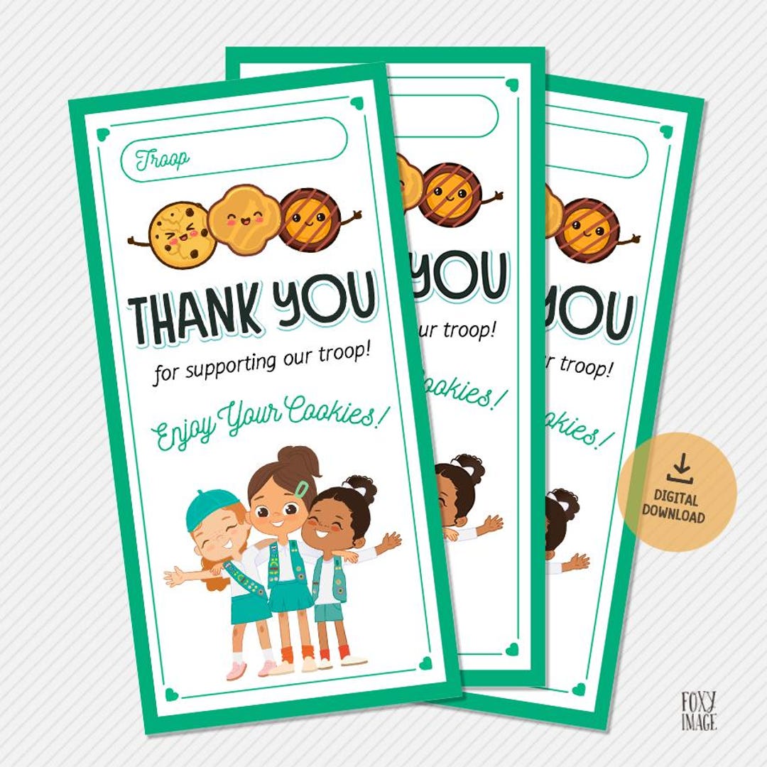 Junior Cookie Thank You Cards, Cookie Sale Thank You Tags, Daisy ...