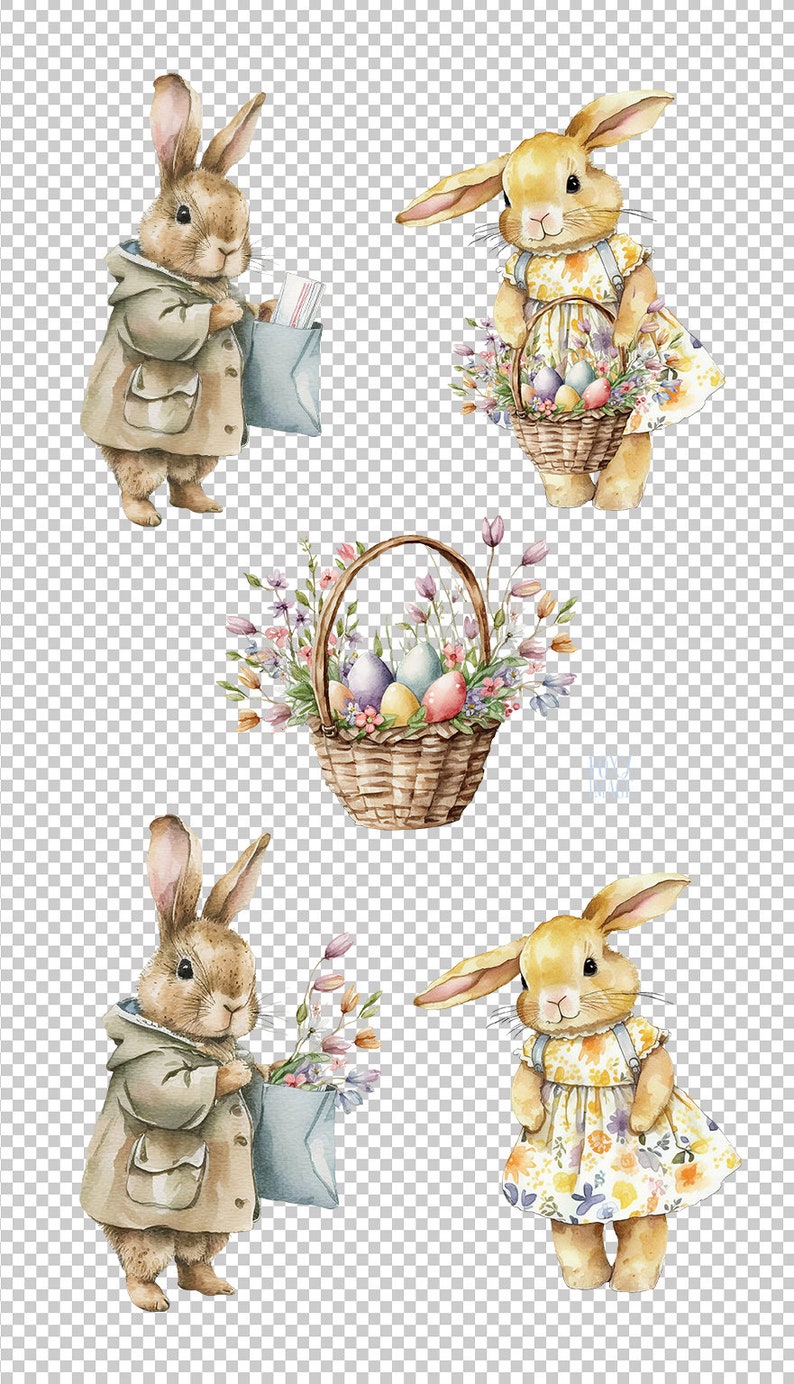 Easter Bunny Clipart, Bunny PNG Clipart, Boy and Girl, Little Bunny ...