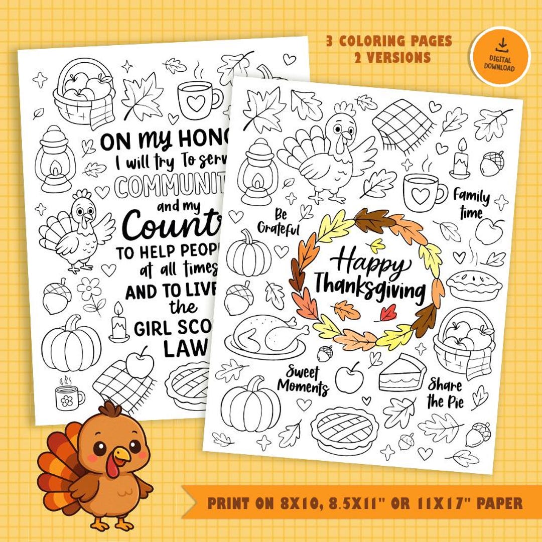 Scout Thanksgiving Promise & Law Coloring Pages + Card • Fall Troop ...