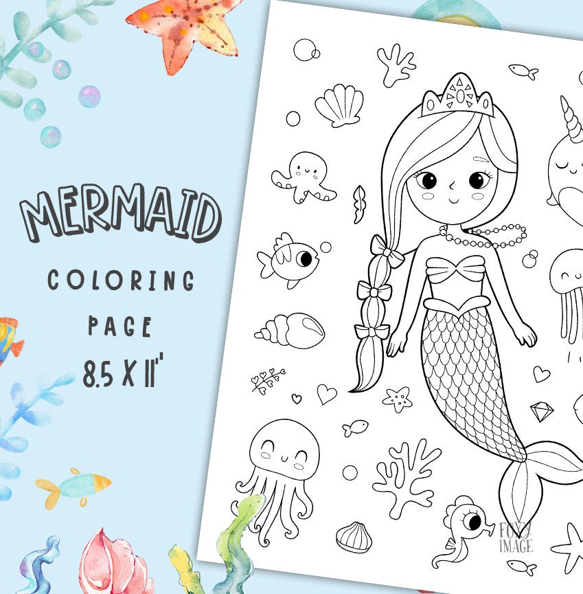 MERMAID 1 Coloring Page Mermaid Printable Pagee Mermaid - Etsy