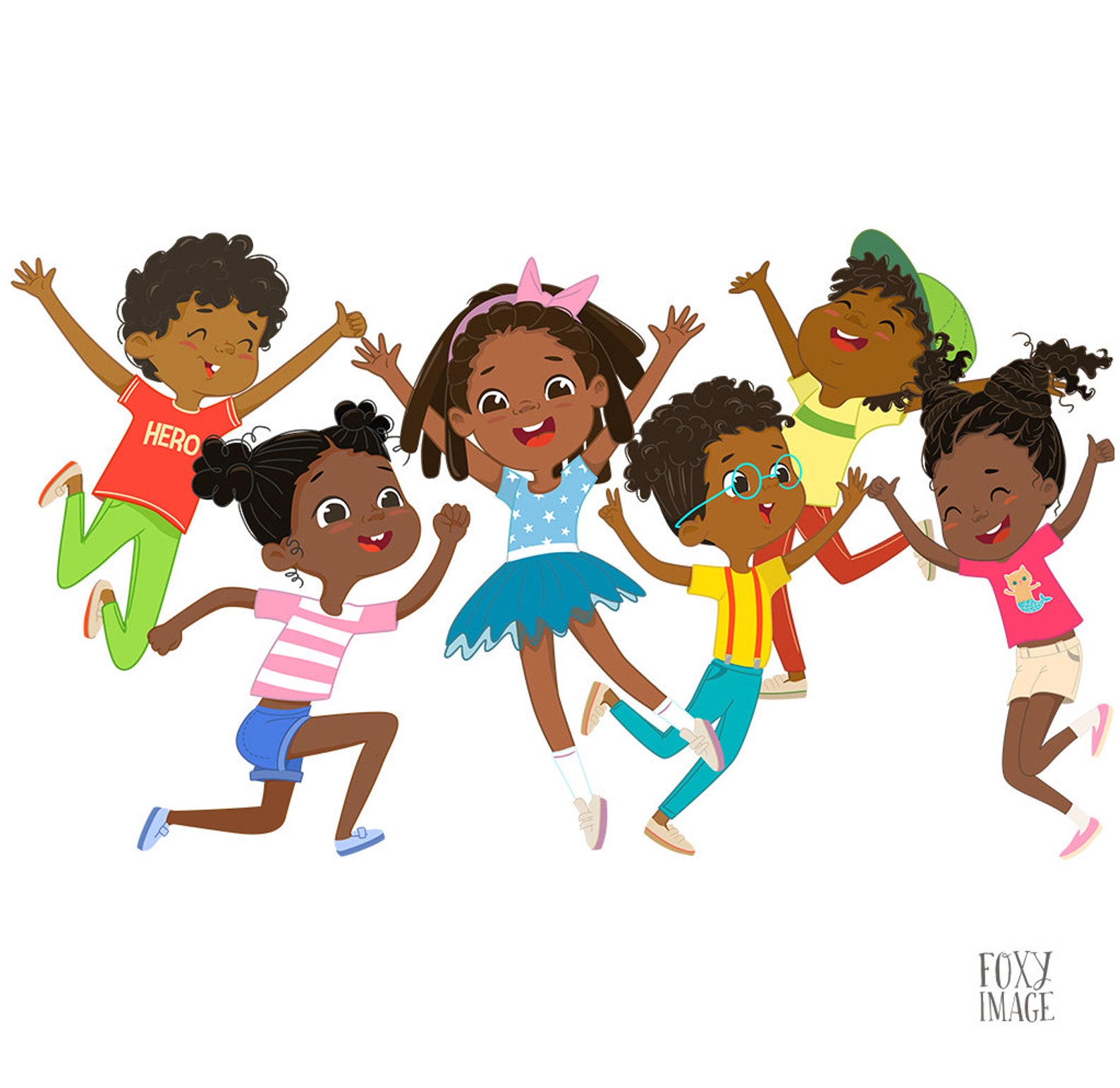 Happy Kids PNG Clipart African American Kids Jumping Clipart - Etsy